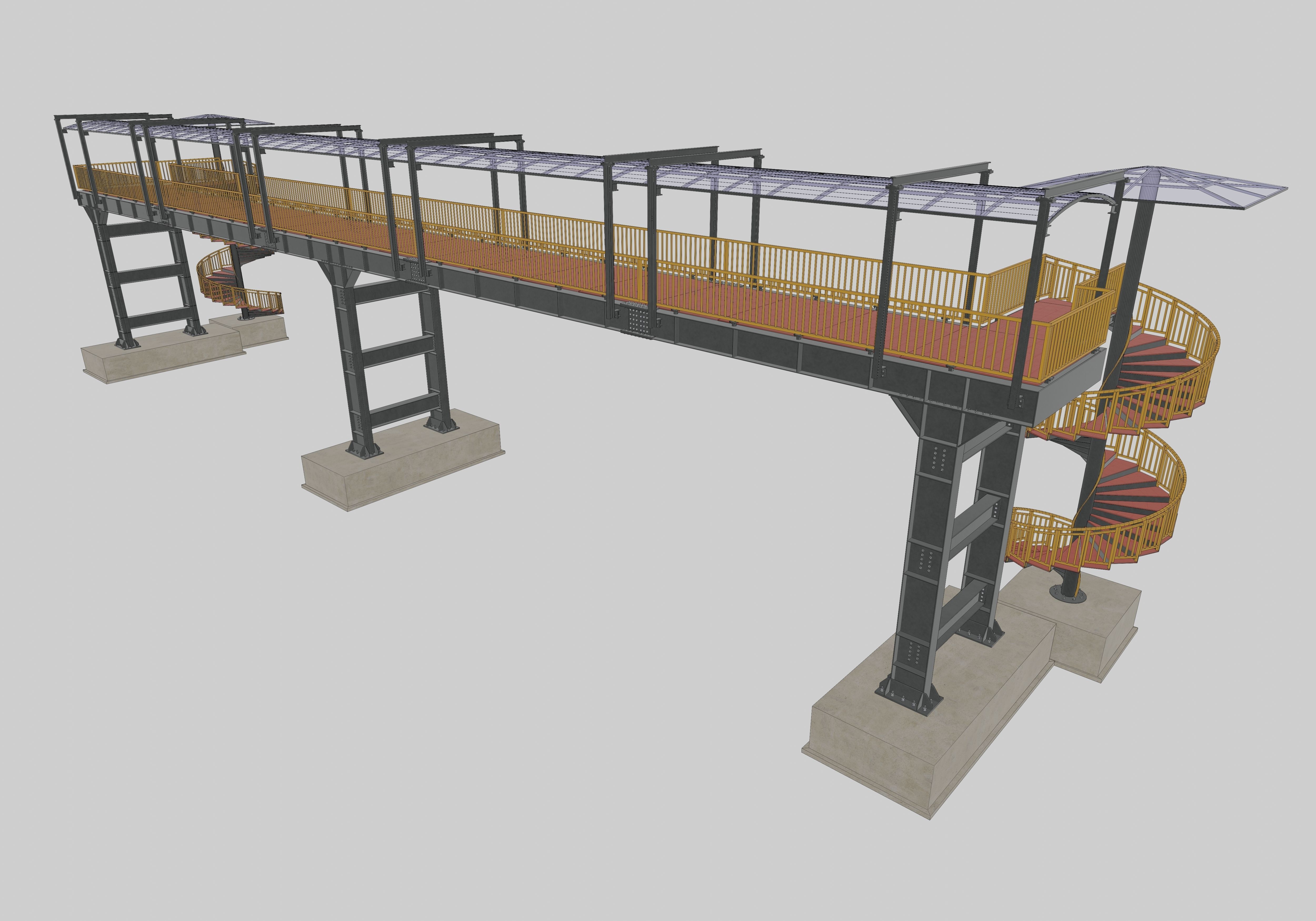 Steel Pedestrian Bridge-Spiral Stair-Straight Type-14 3D model | CGTrader