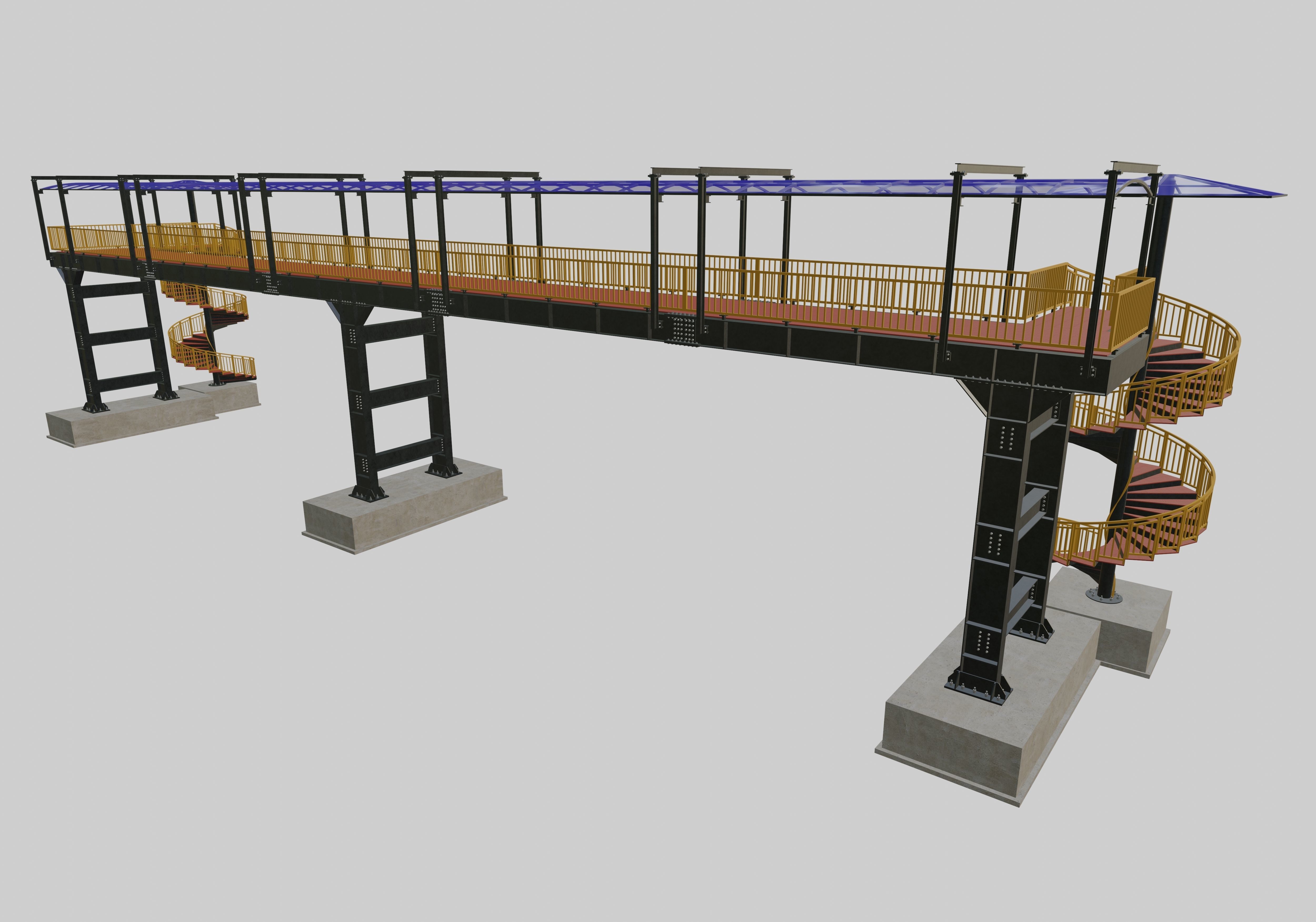 Steel Pedestrian Bridge-Spiral Stair-Straight Type-14 3D model | CGTrader