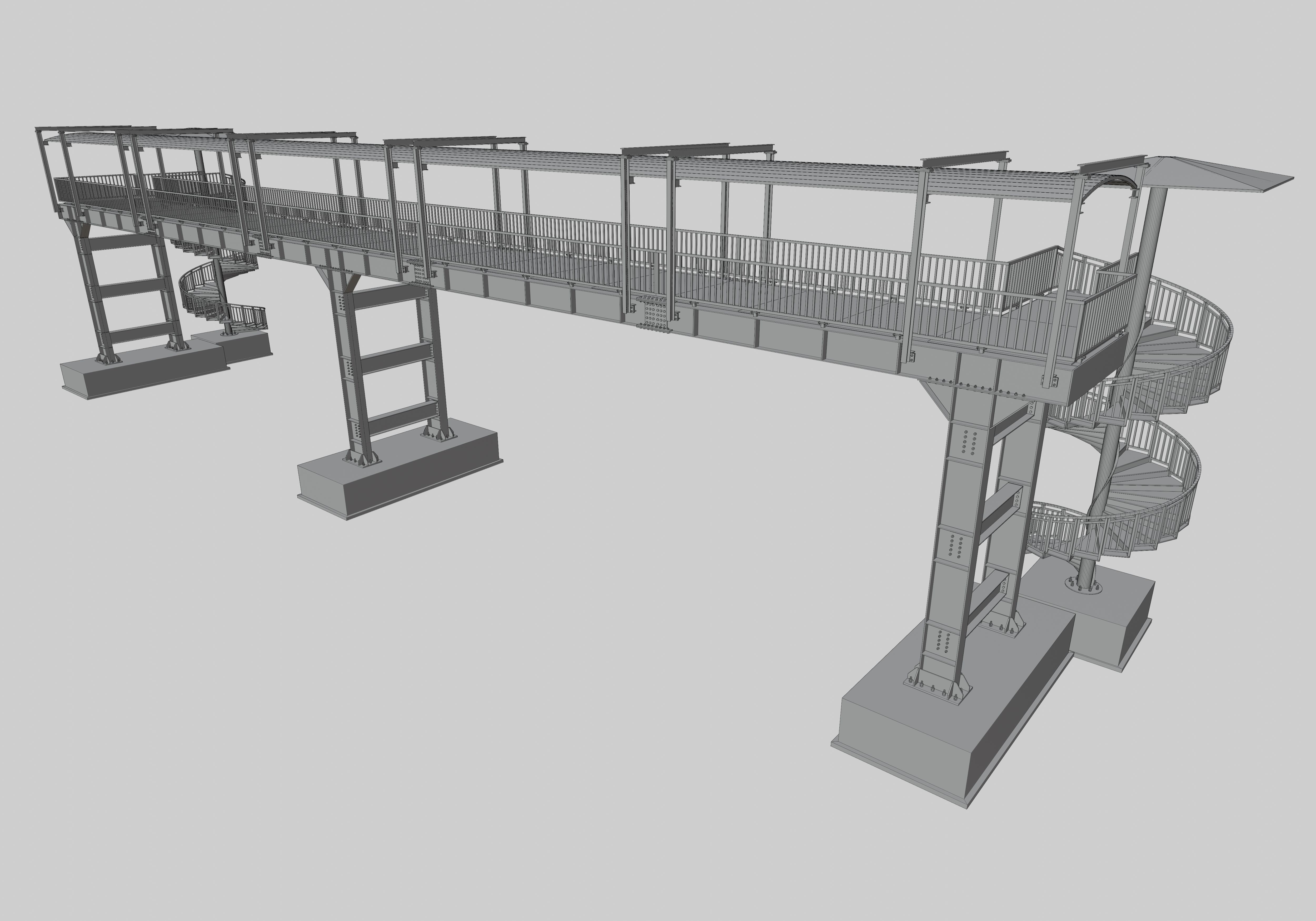 Steel Pedestrian Bridge-Spiral Stair-Straight Type-14 3D model | CGTrader