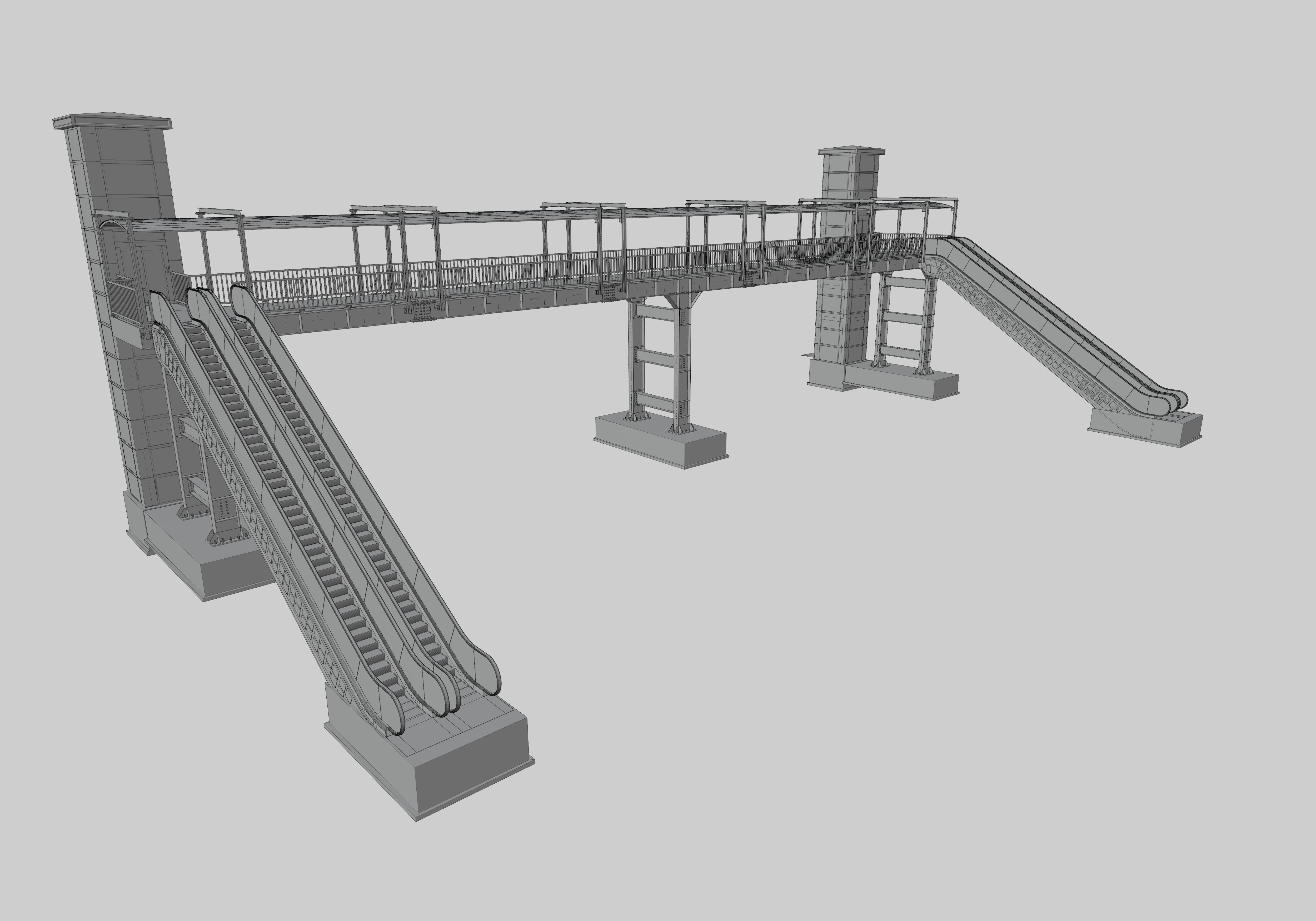 Steel Pedestrian Bridge-Elevator-Escalator-Straight Type-20 3D model ...