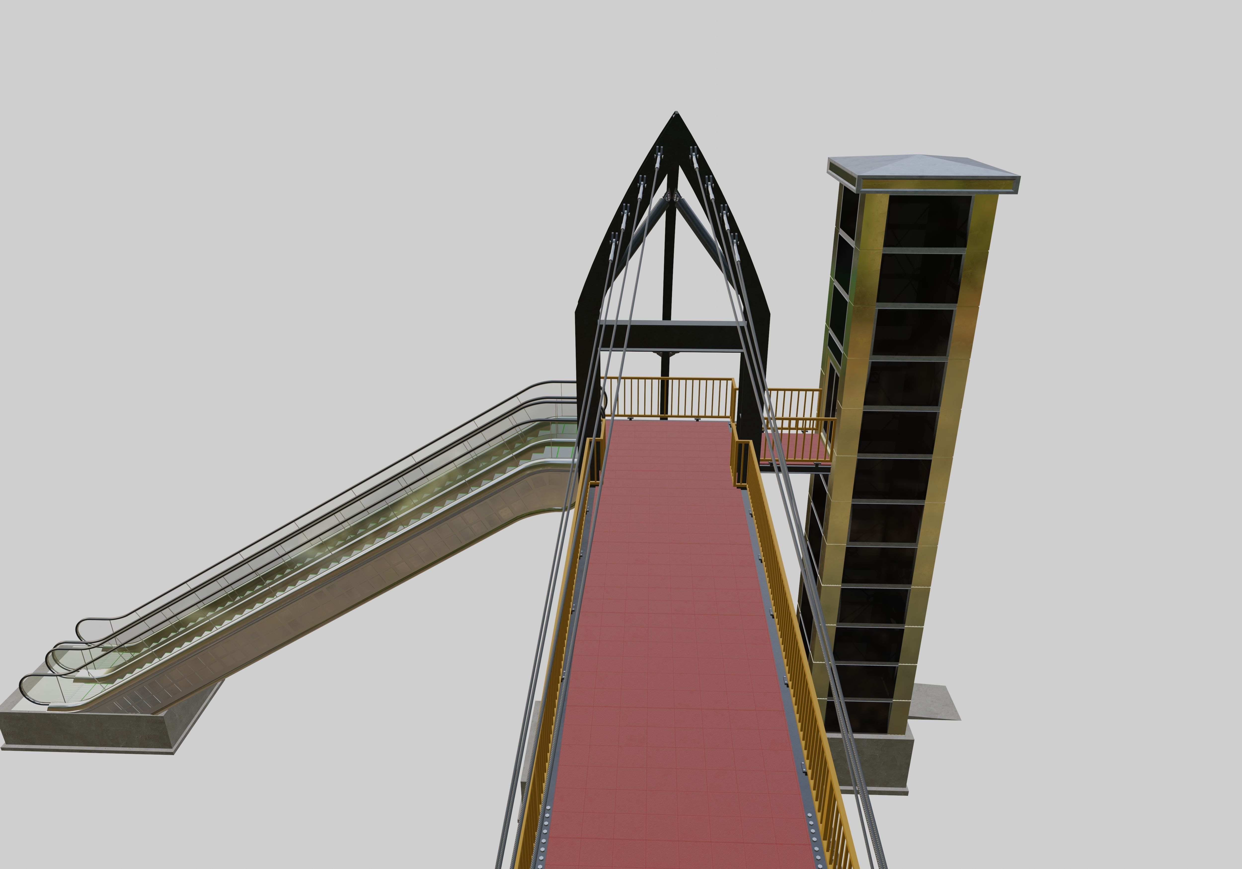 Steel Pedestrian Bridge-Elevator-Escalator-Sailing Type-21 3D model ...