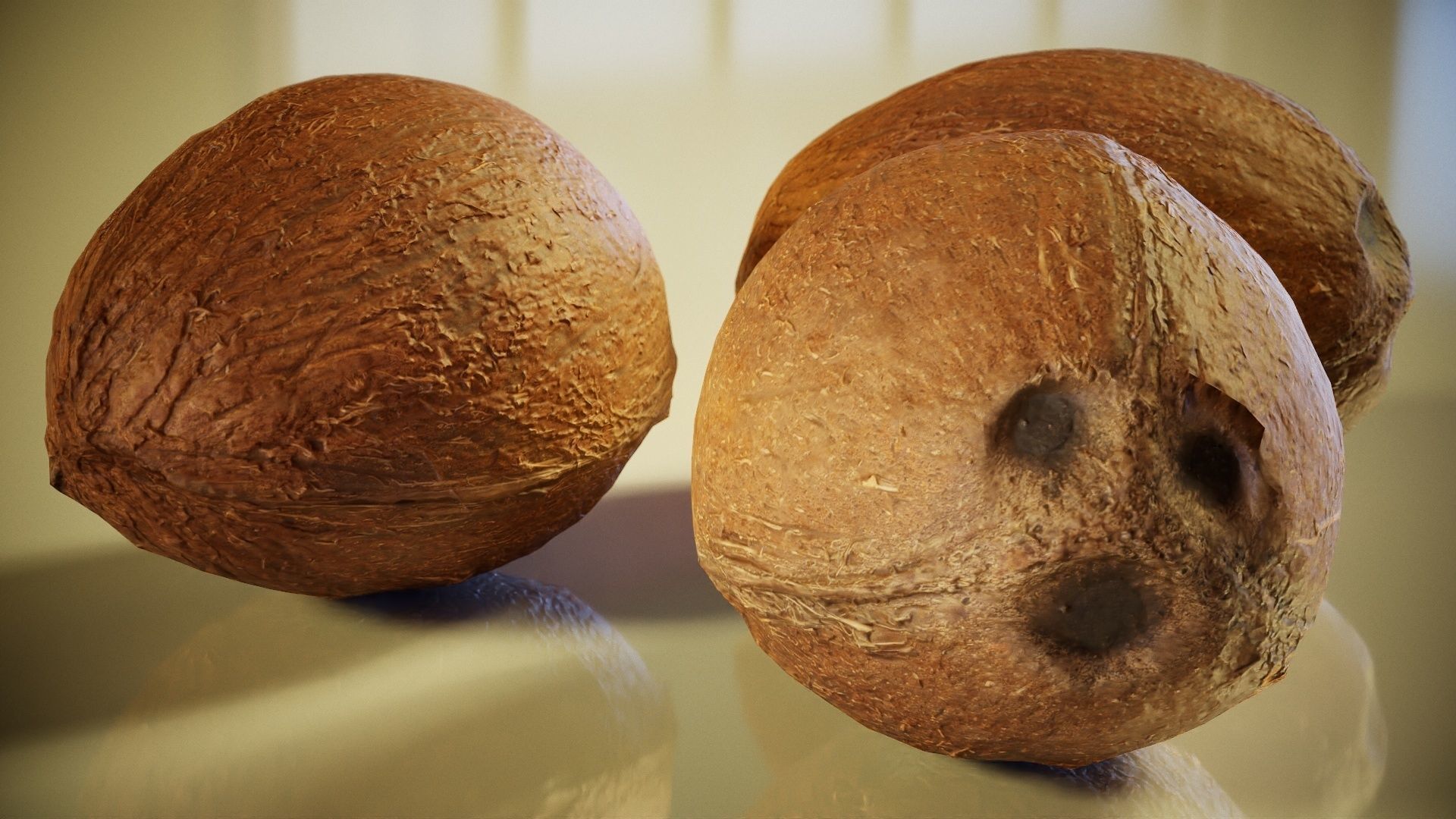 3D model Coconut three coconuts on table VR / AR / low-poly | CGTrader