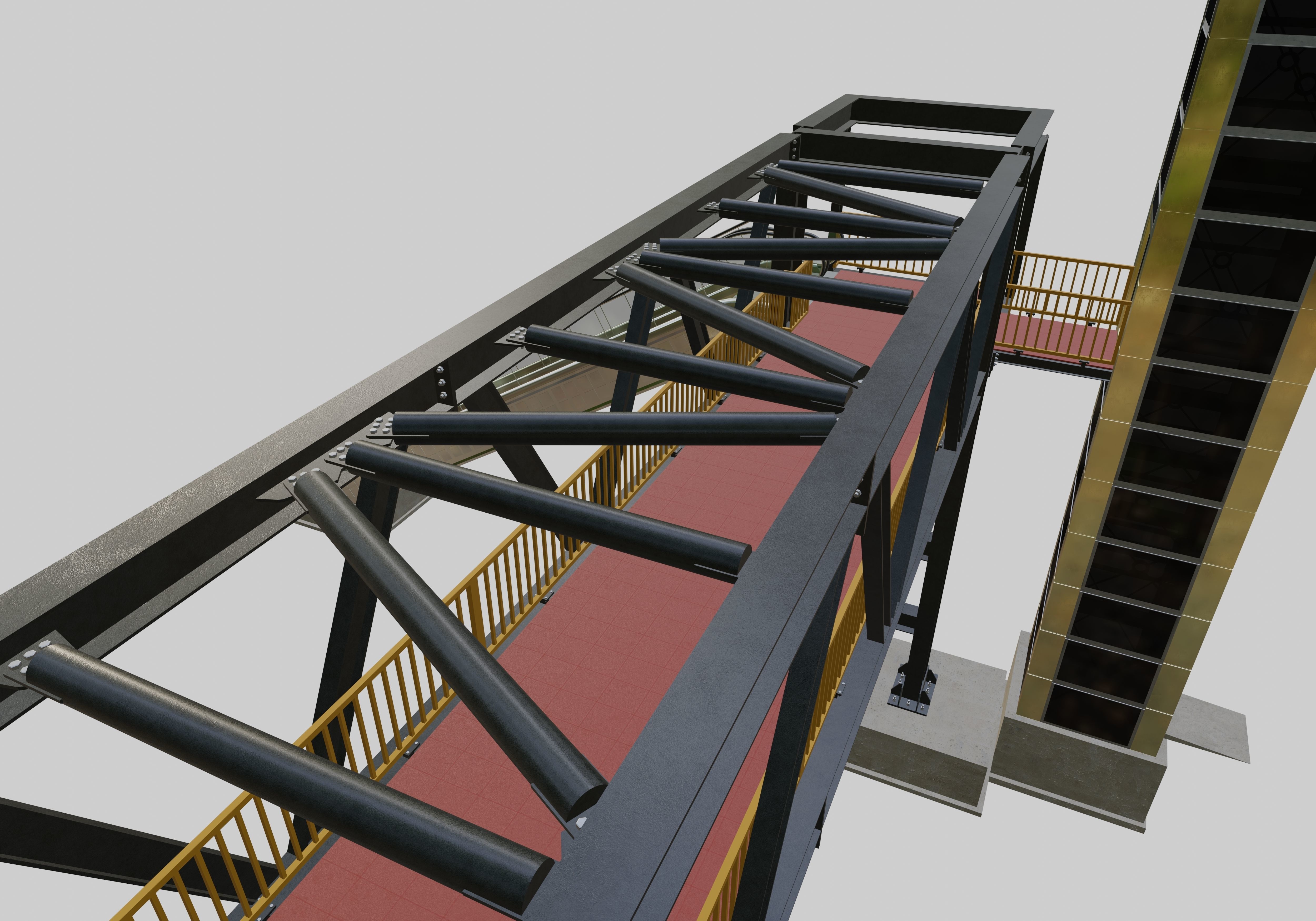Steel Pedestrian Bridge-Elevator-Escalator-Truss Type-23 3D model ...