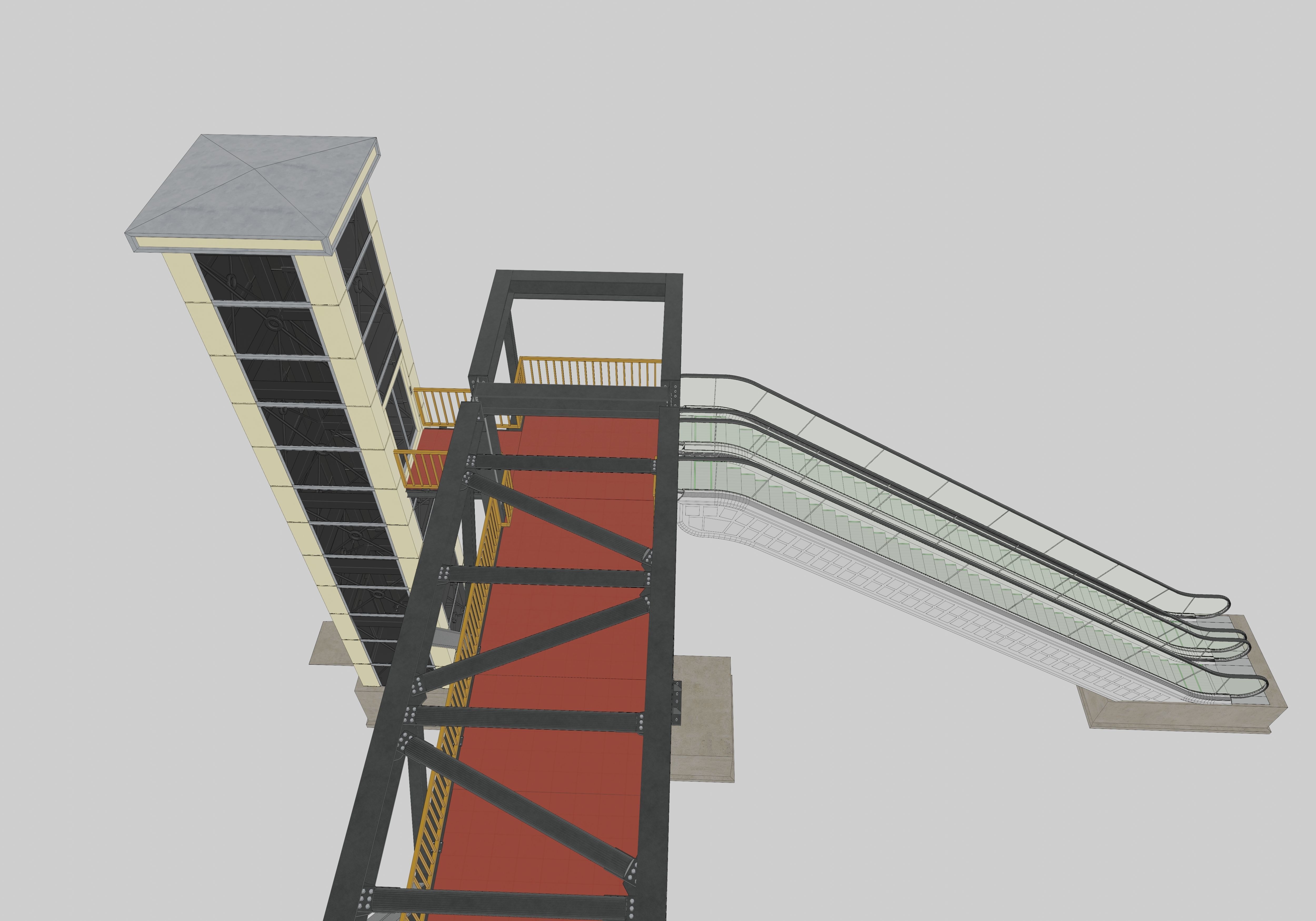 Steel Pedestrian Bridge-Elevator-Escalator-Truss Type-23 3D model ...