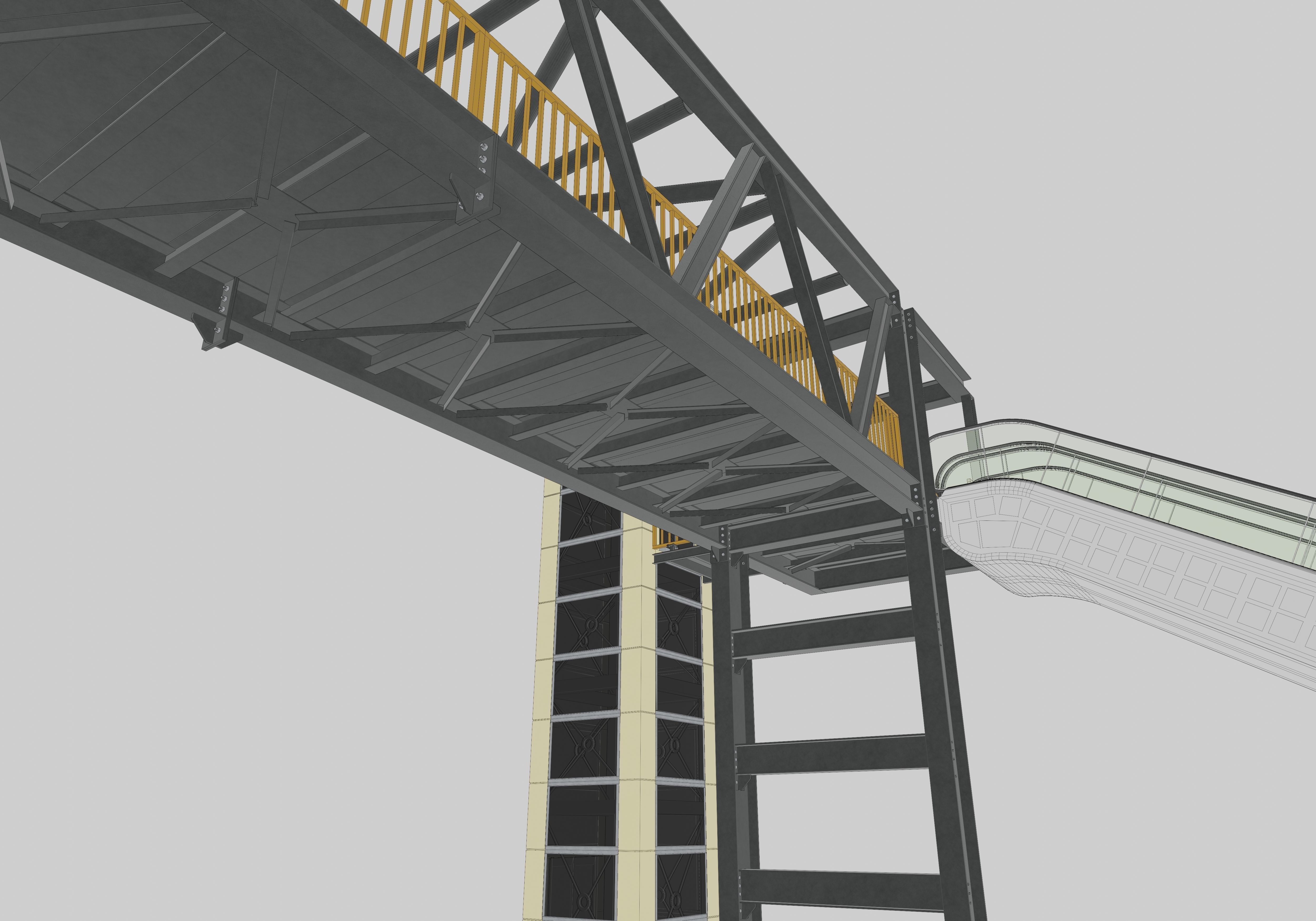 Steel Pedestrian Bridge-Elevator-Escalator-Truss Type-23 3D model ...