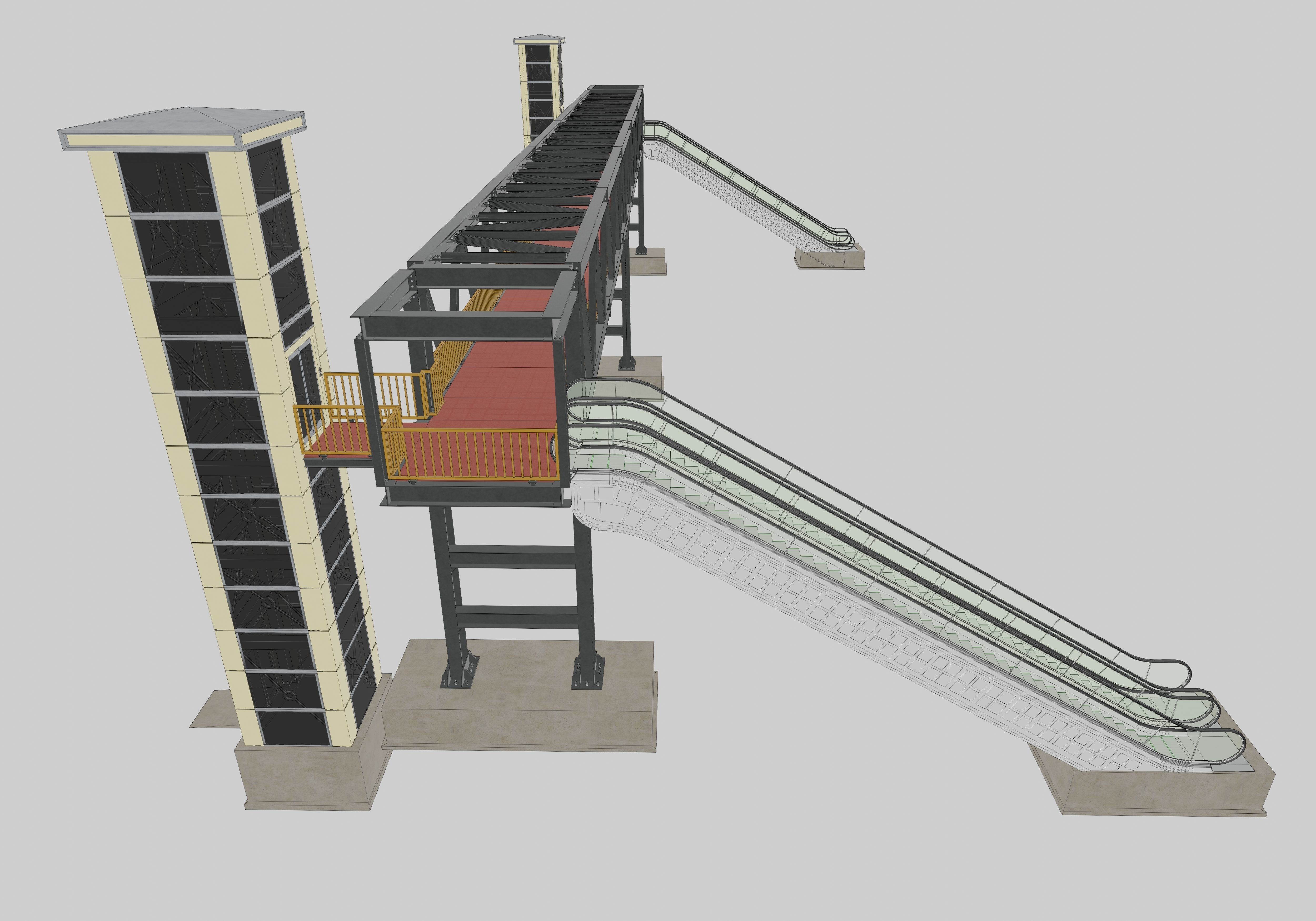Steel Pedestrian Bridge-Elevator-Escalator-Truss Type-23 3D model ...