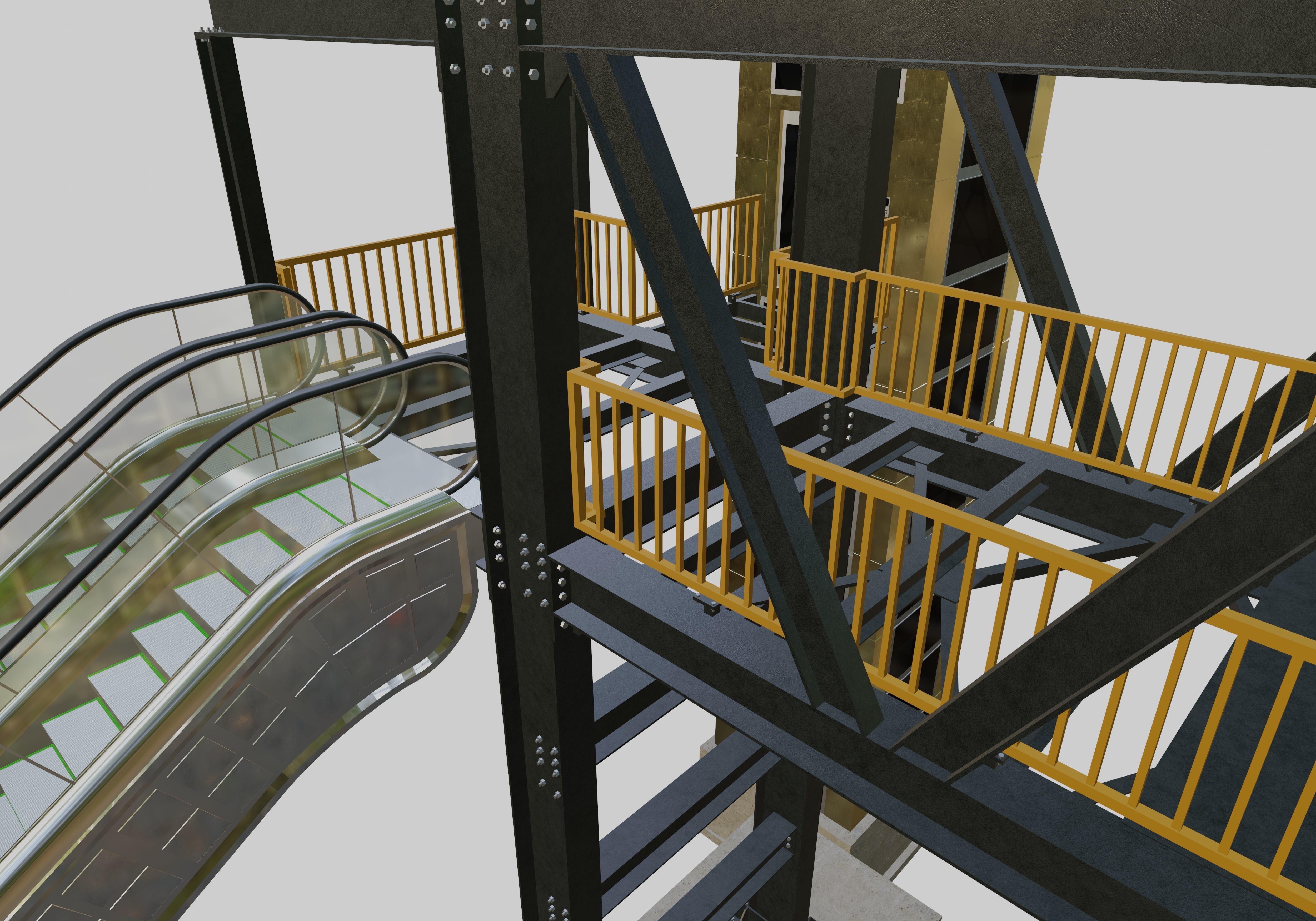 Steel Pedestrian Bridge-Elevator-Escalator-Truss Type-23 3D model ...
