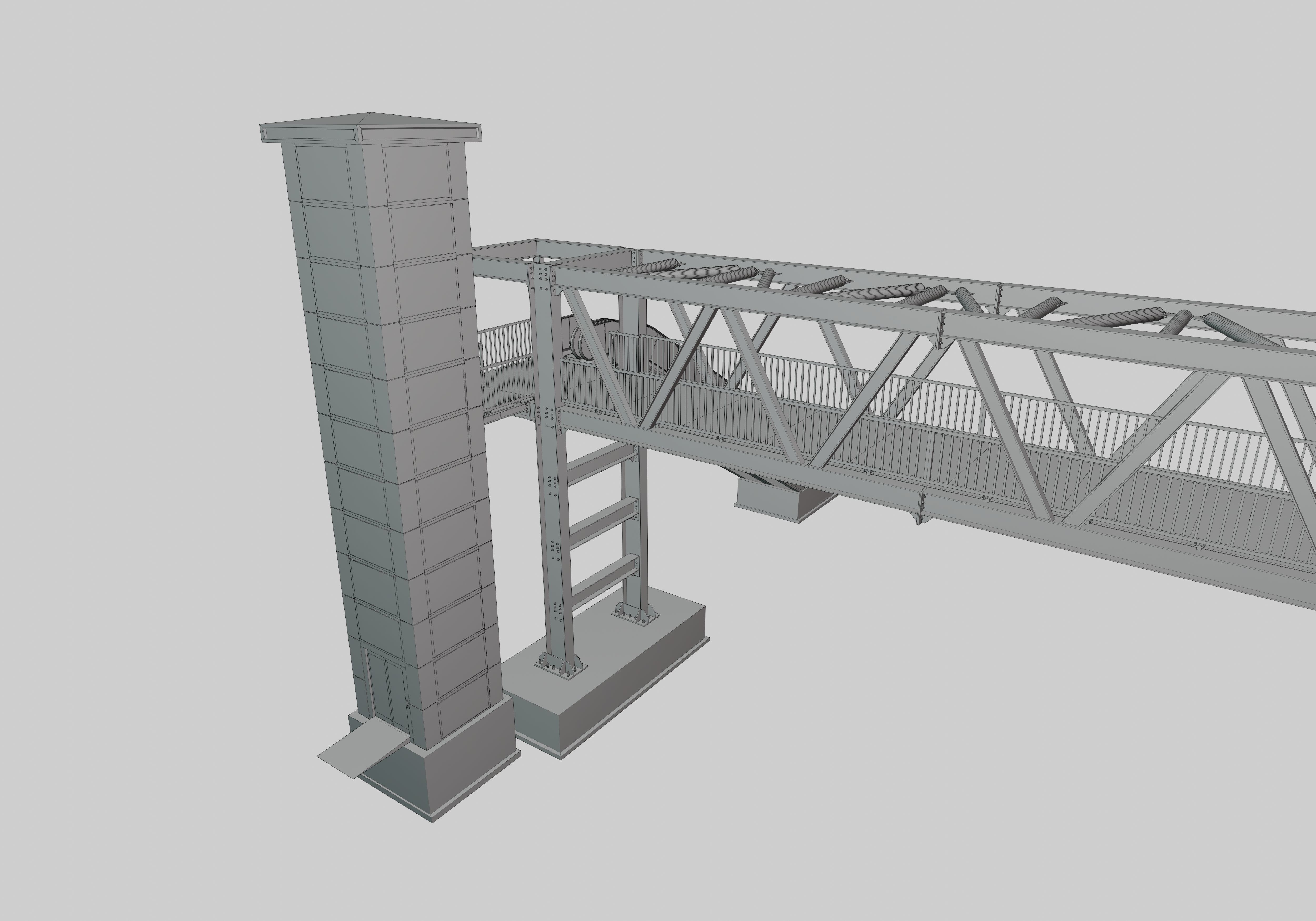 Steel Pedestrian Bridge-Elevator-Escalator-Truss Type-23 3D model ...