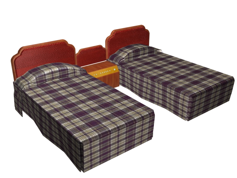 Bed model two beds with plaid covers 3D model | CGTrader
