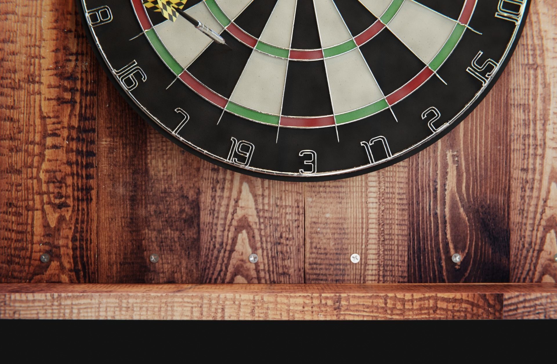 Dartboard with darts on wood plate 3D model | CGTrader