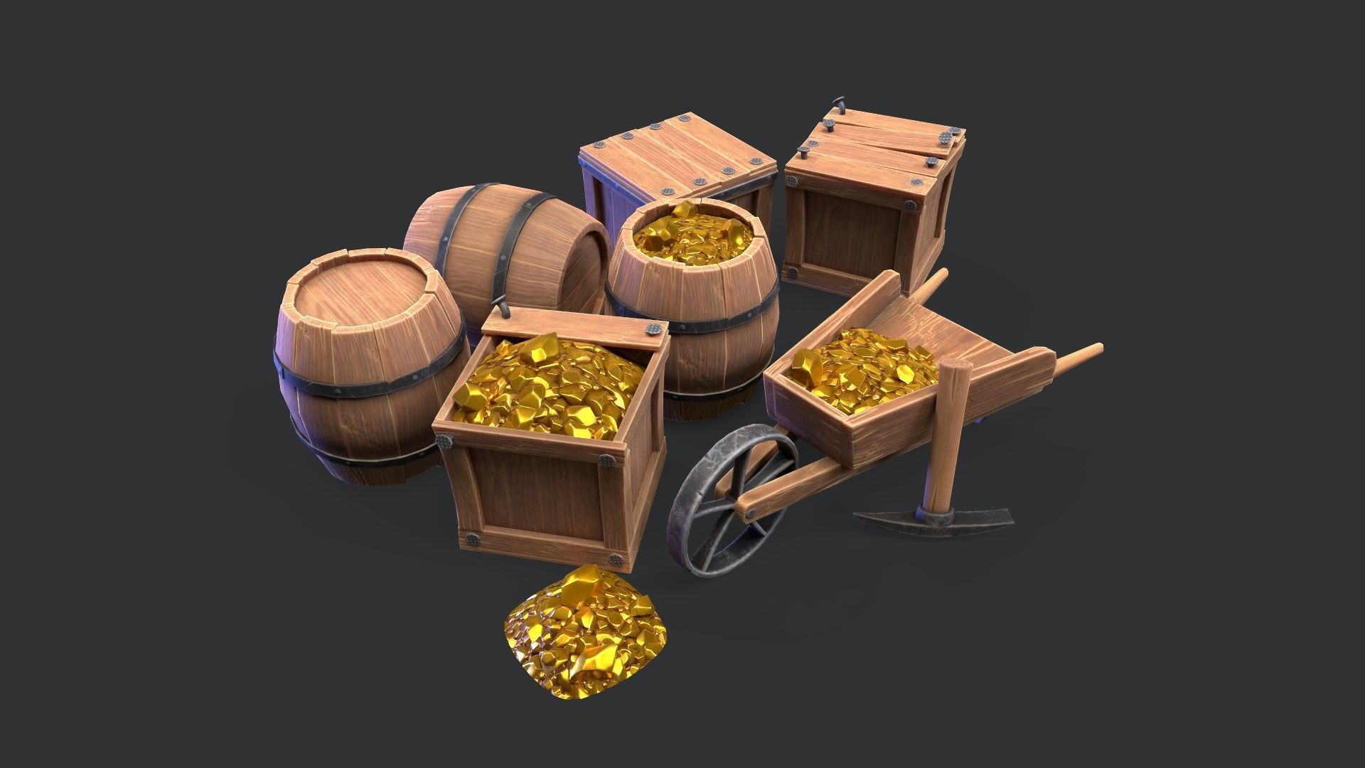 3D model Stylized gold crates and cart VR / AR / low-poly | CGTrader