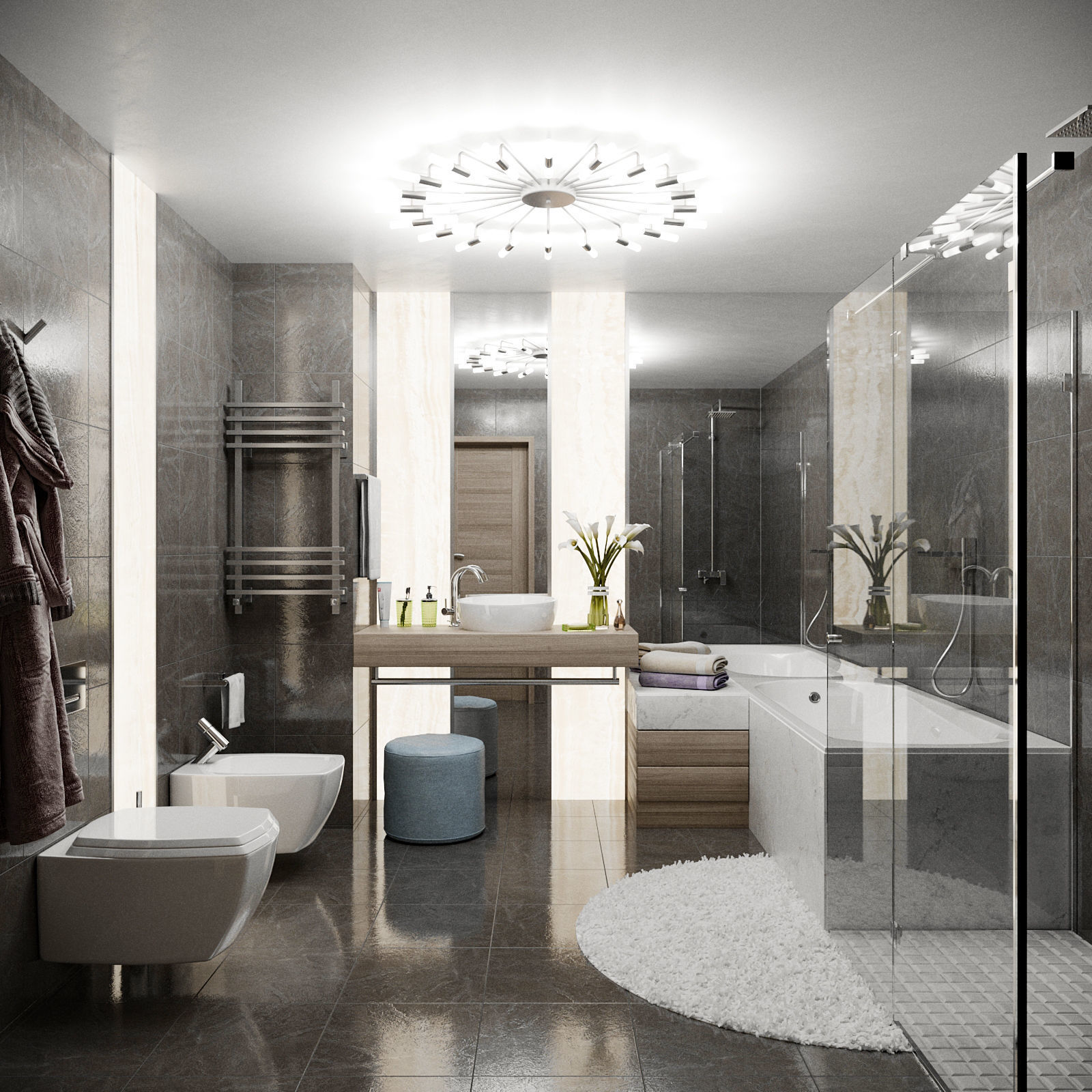 Bathroom modern with bathtub and shower 3D model | CGTrader