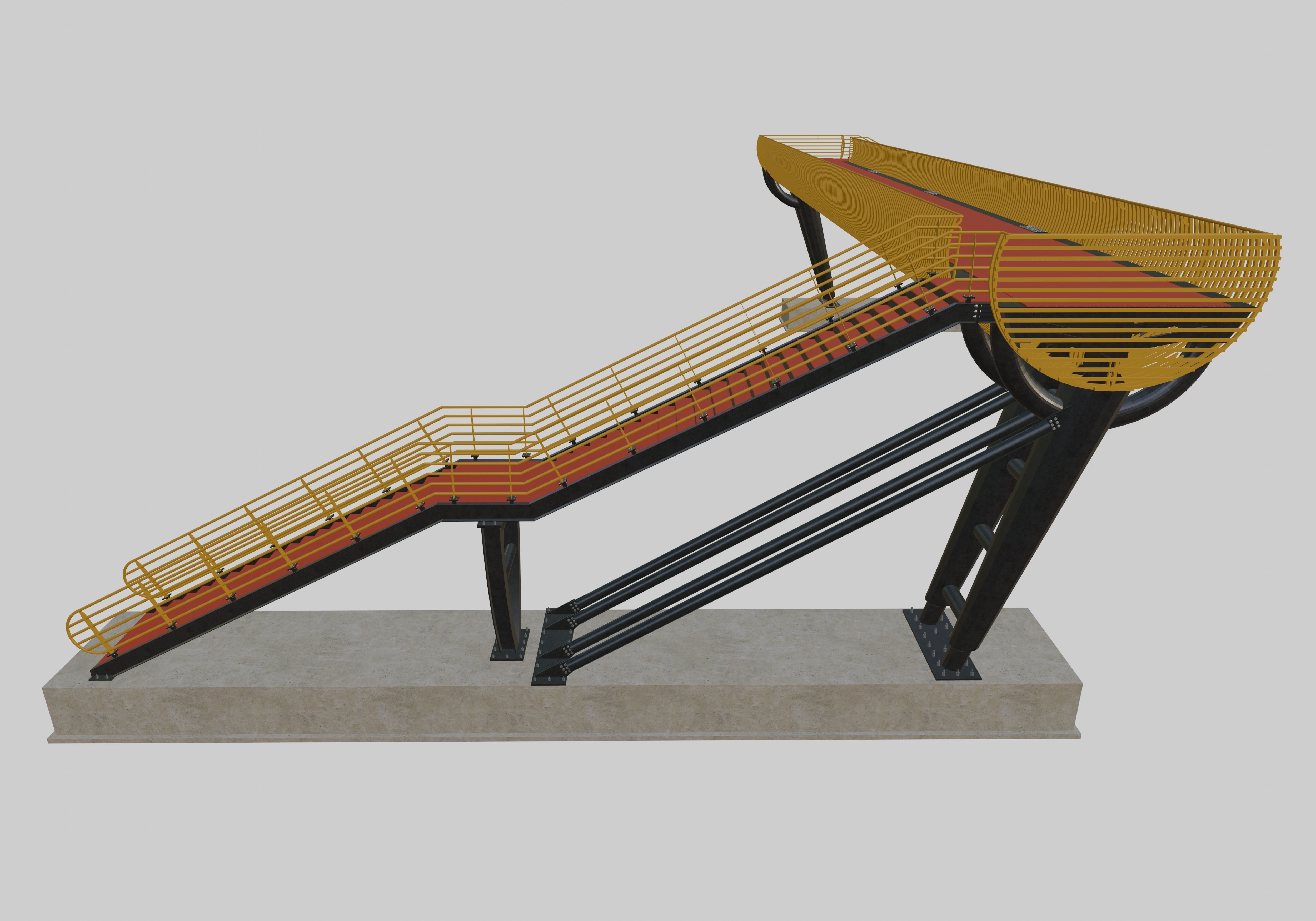 Steel Pedestrian Bridge-Oblique Cone Column Type-24 3D model | CGTrader