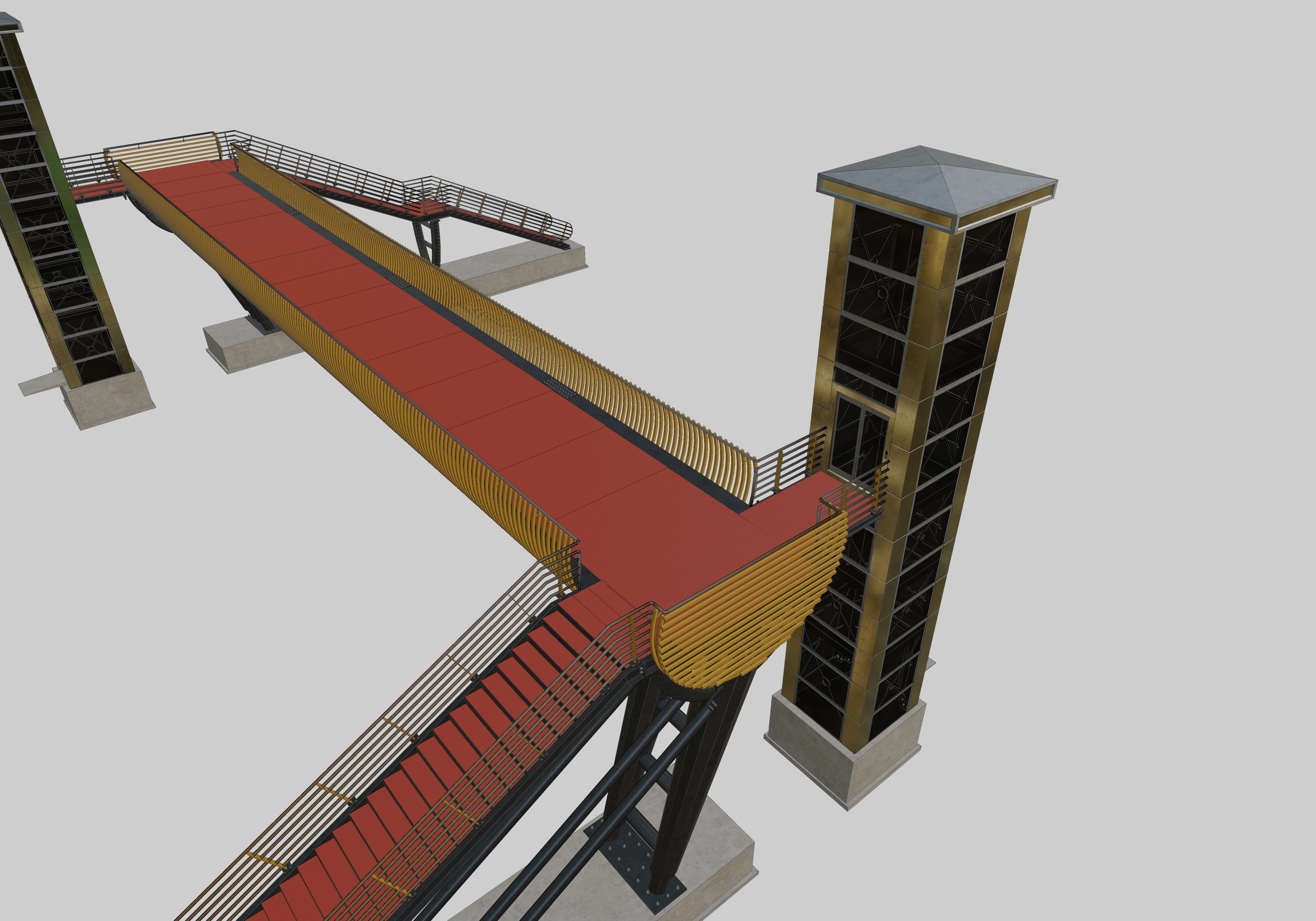 Steel Pedestrian Bridge-Elevator-Oblique Cone Column Type-25 3D model ...