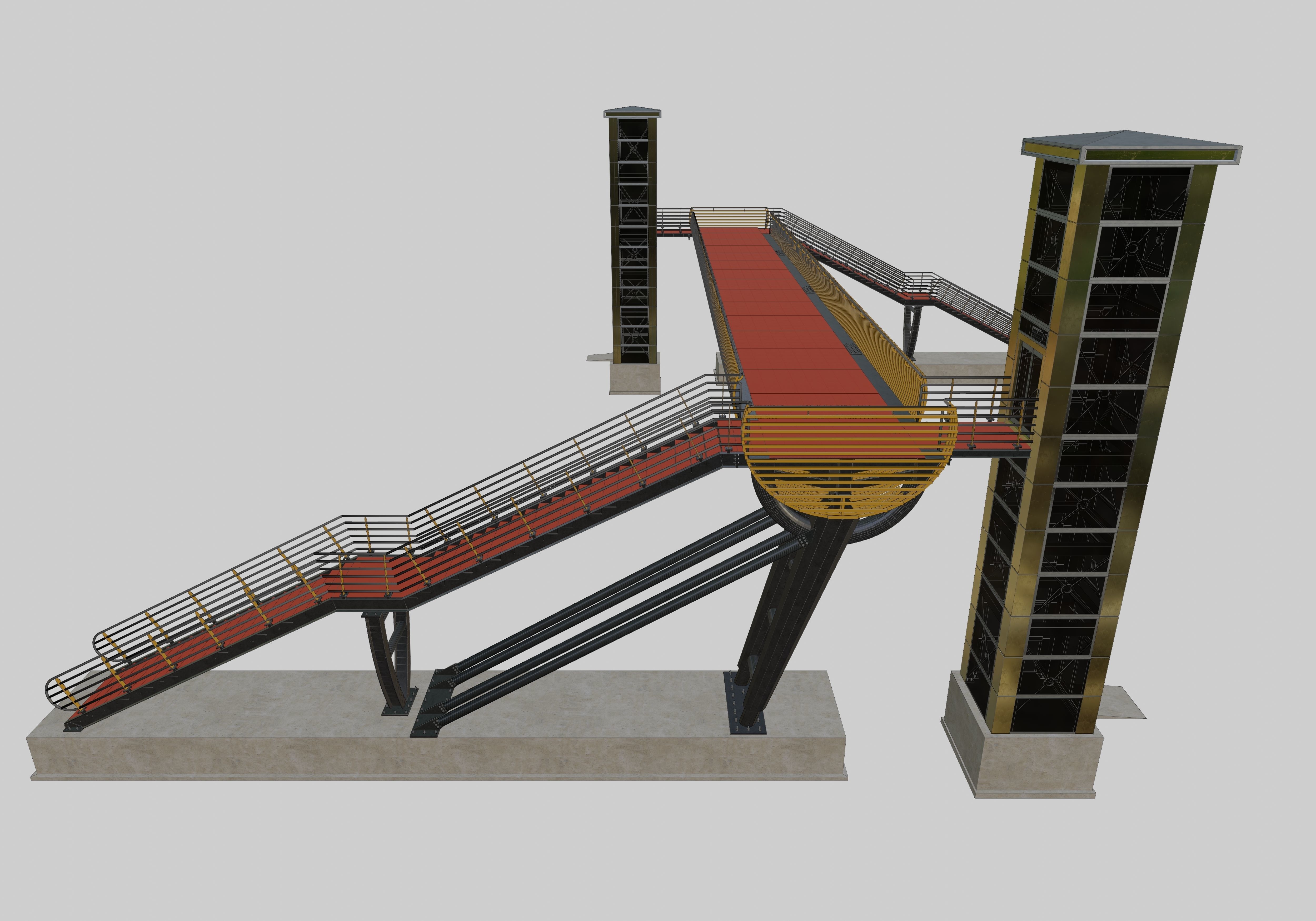 Steel Pedestrian Bridge-Elevator-Oblique Cone Column Type-25 3D model ...