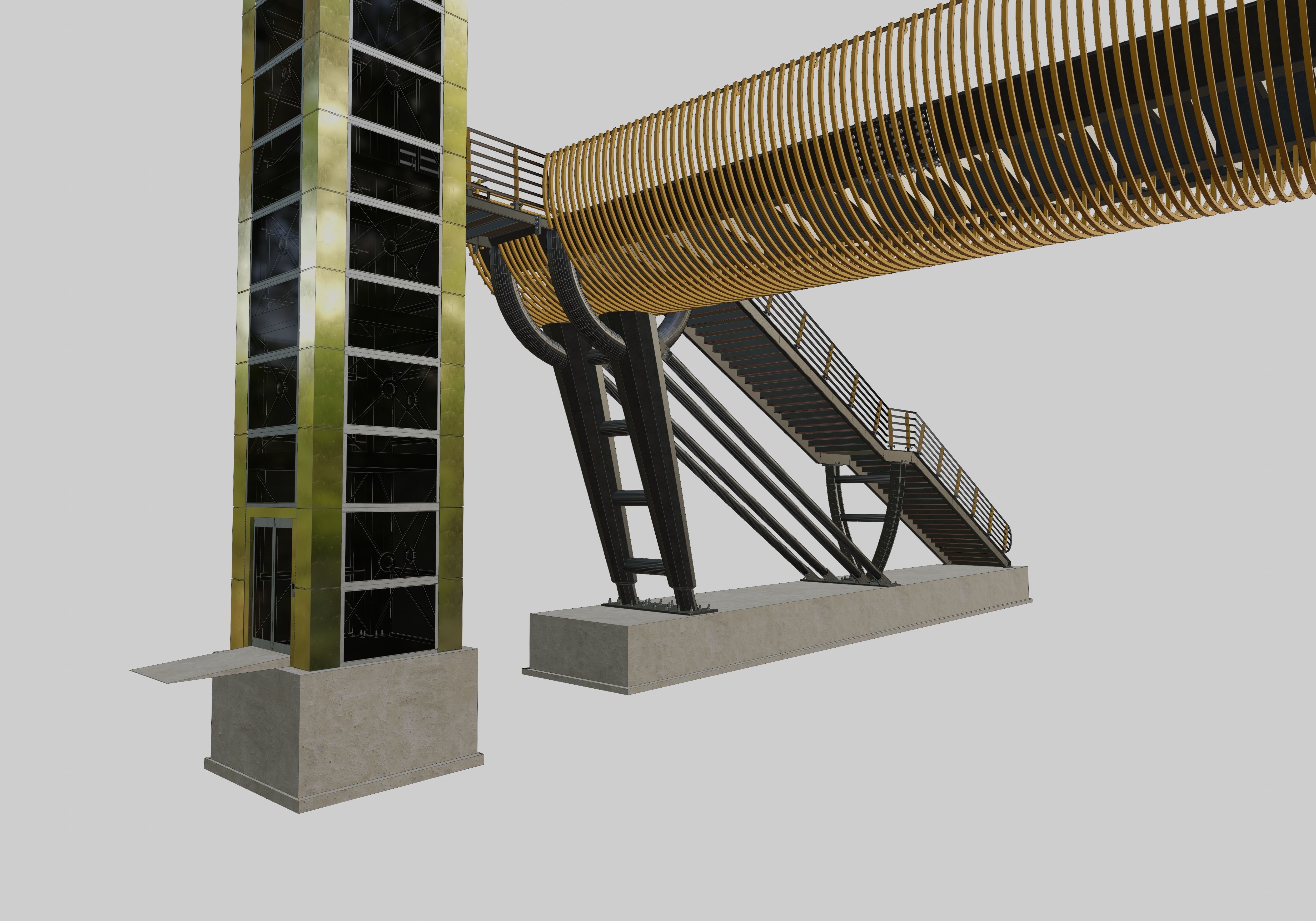 Steel Pedestrian Bridge-Elevator-Oblique Cone Column Type-25 3D model ...
