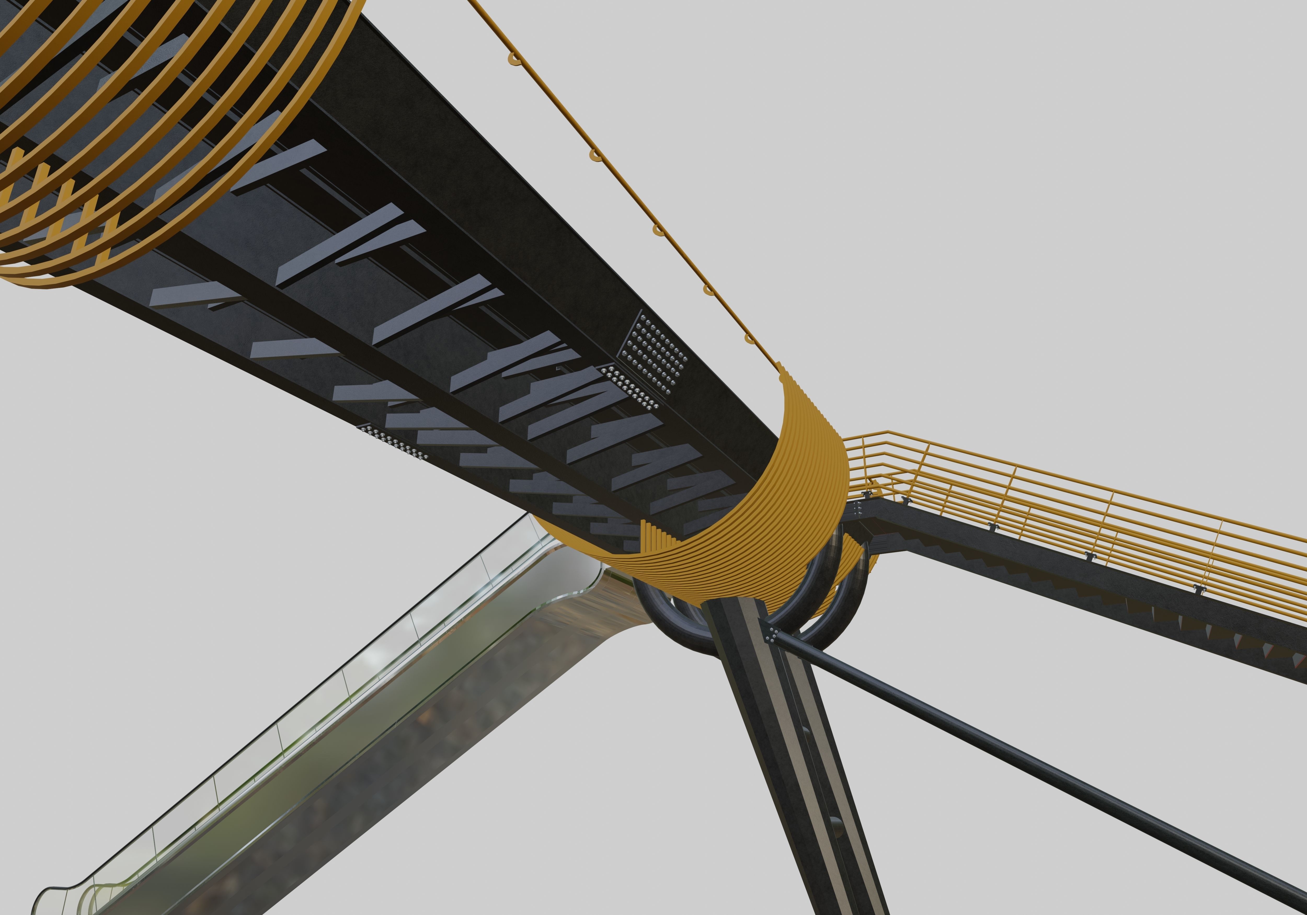 Steel Pedestrian Bridge-Escalator-Oblique Cone Column Type-26 3D model ...