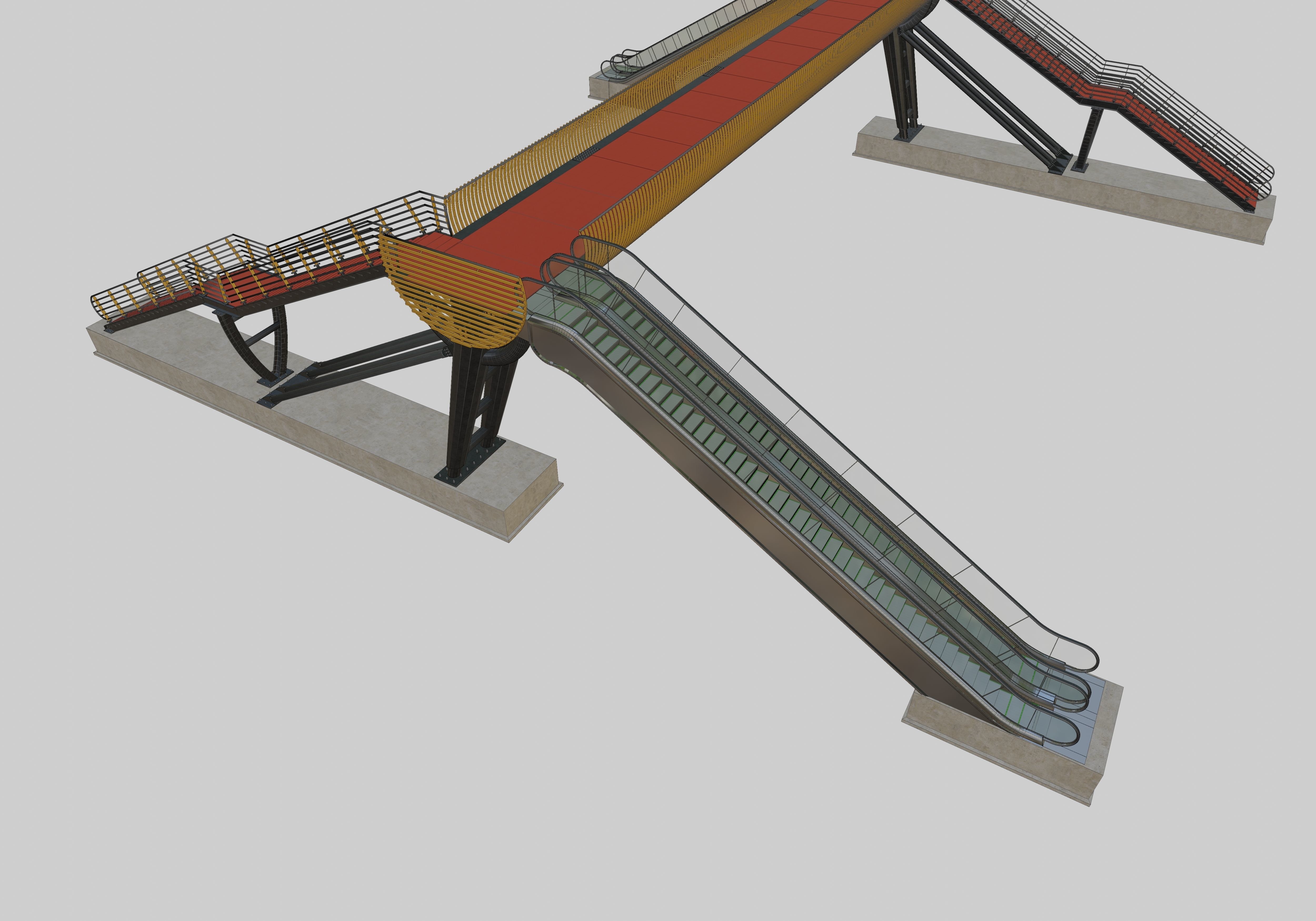 Steel Pedestrian Bridge-Escalator-Oblique Cone Column Type-26 3D model ...