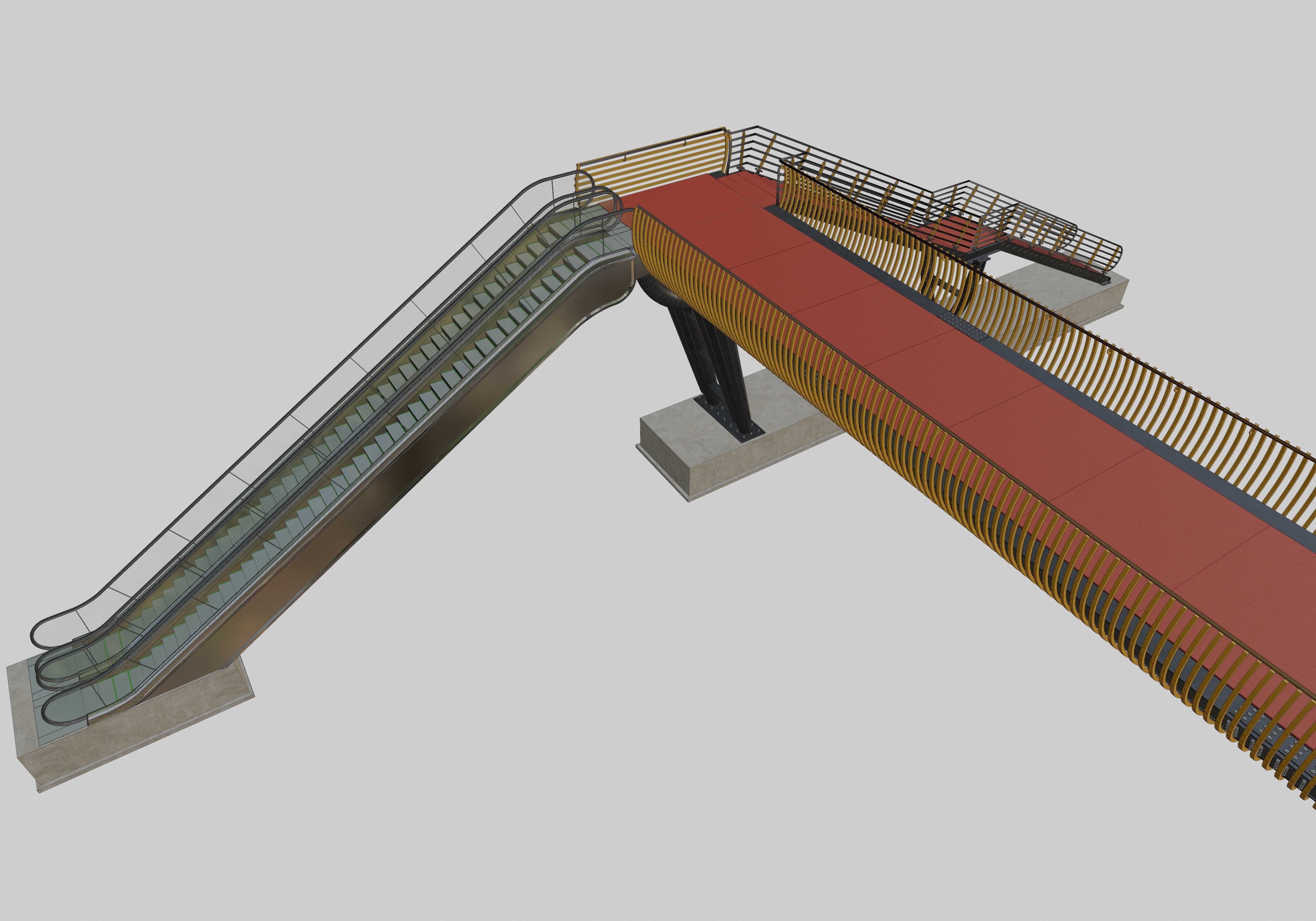 Steel Pedestrian Bridge-Escalator-Oblique Cone Column Type-26 3D model ...