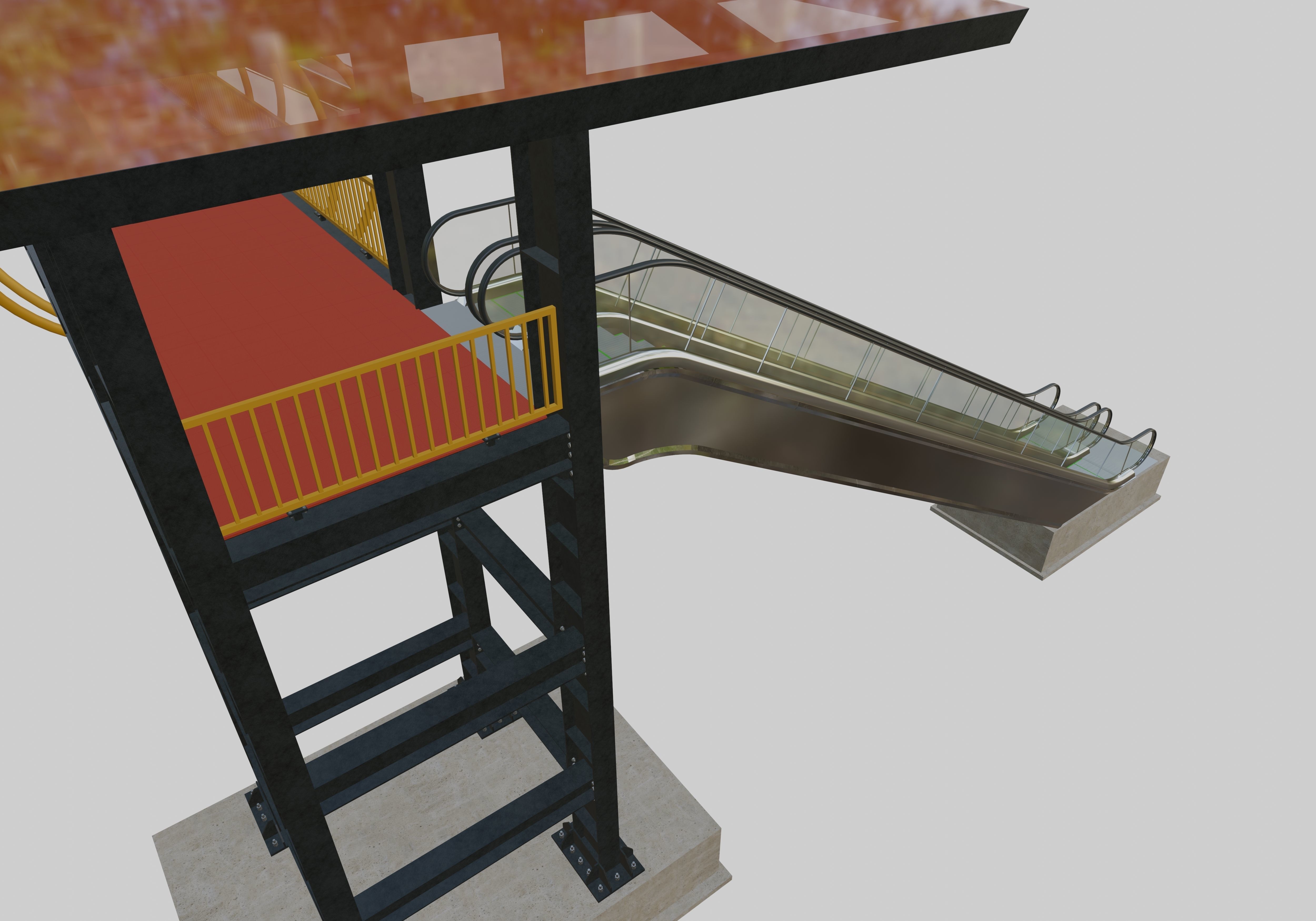 Steel Pedestrian Bridge-Escalator-Tower Column Type-28 3D model | CGTrader