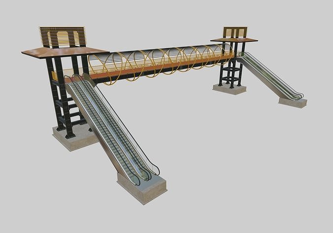 Steel Pedestrian Bridge-Escalator-Tower Column Type-28 3D model | CGTrader
