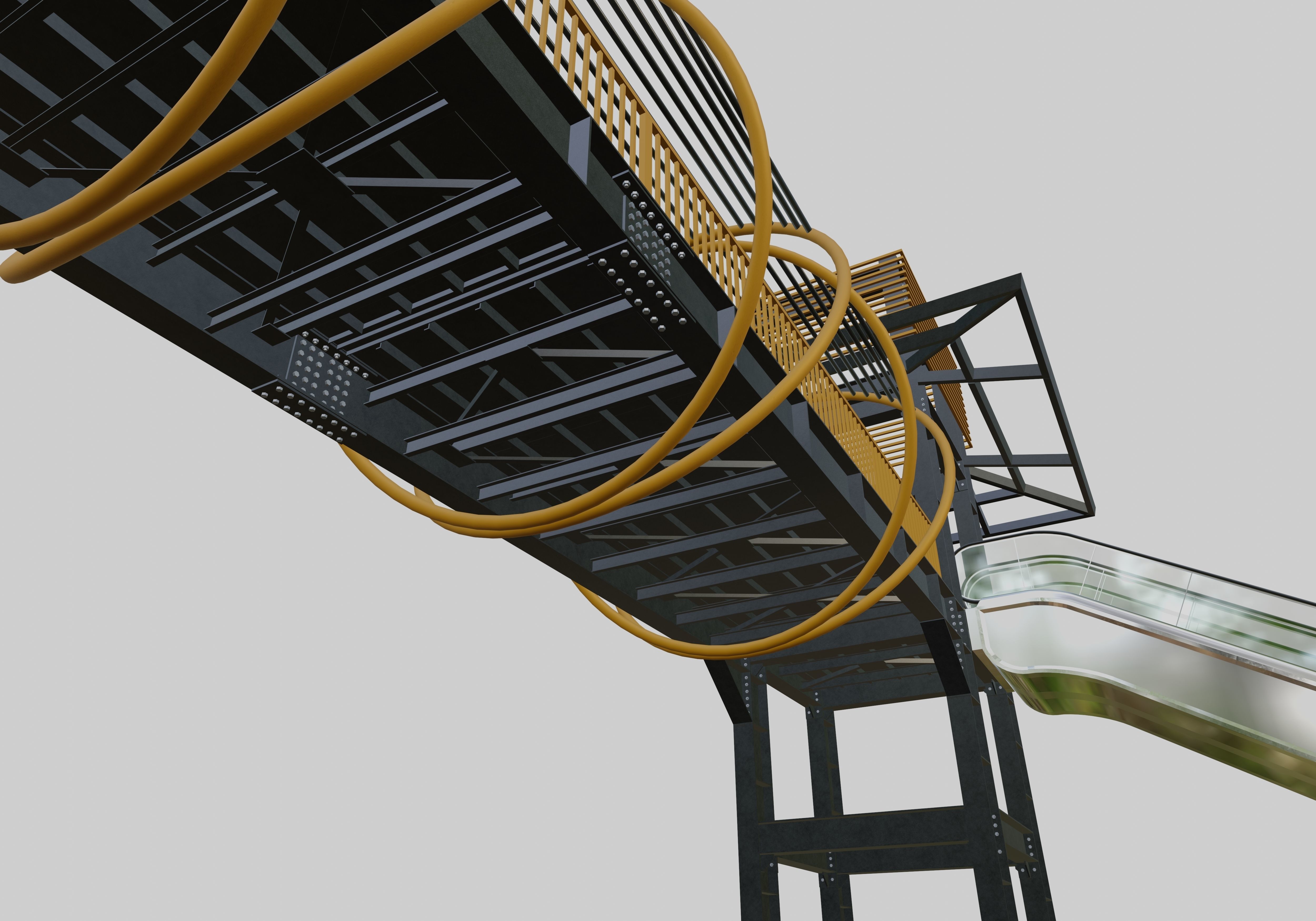 Steel Pedestrian Bridge-Escalator-Tower Column Type-28 3D model | CGTrader