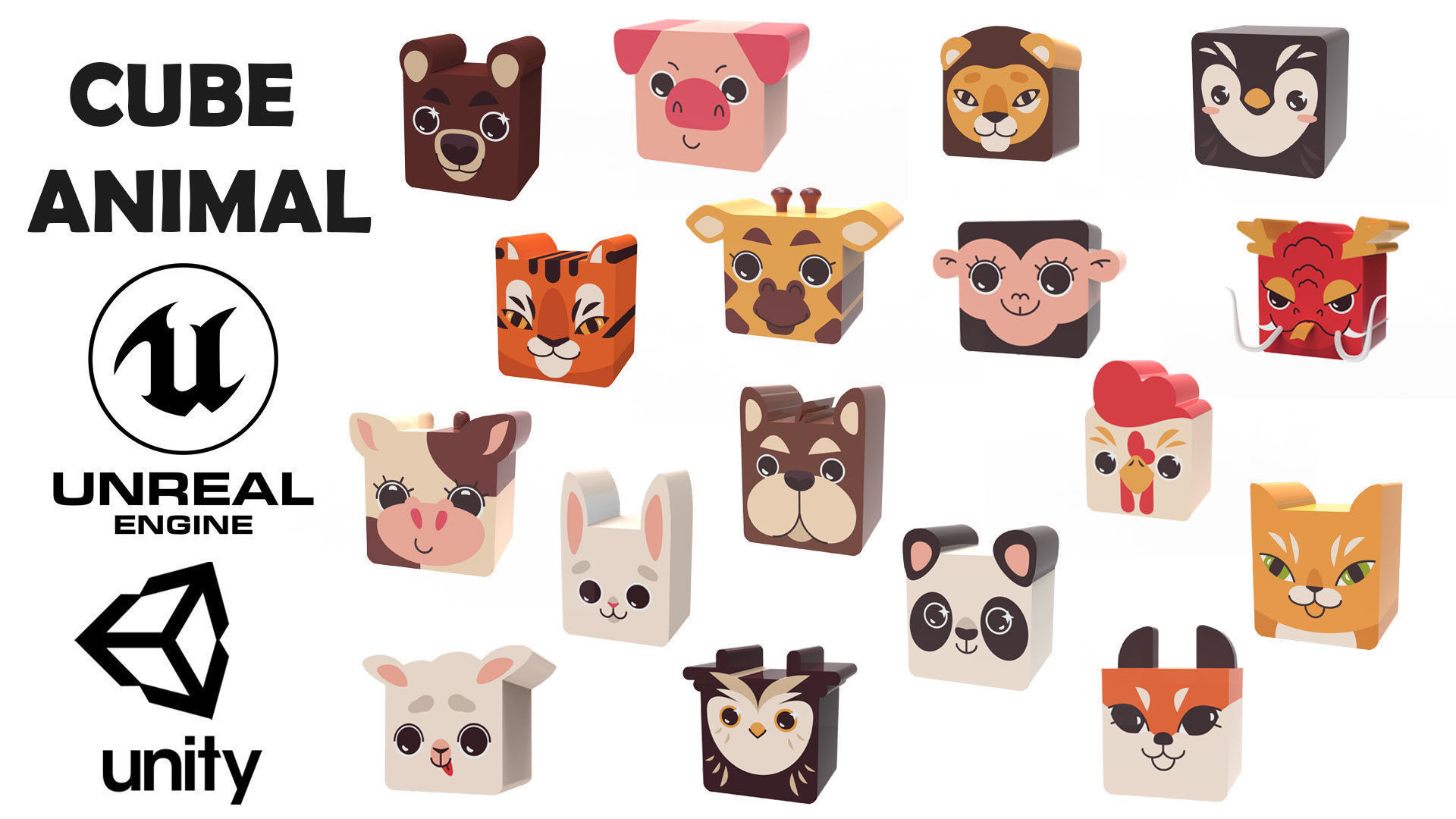 Cube Animal Pack free VR / AR / low-poly 3D model | CGTrader