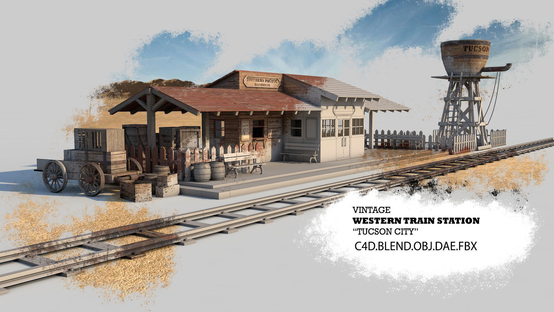 Tucson City Vintage Western Train Station 3D model | CGTrader