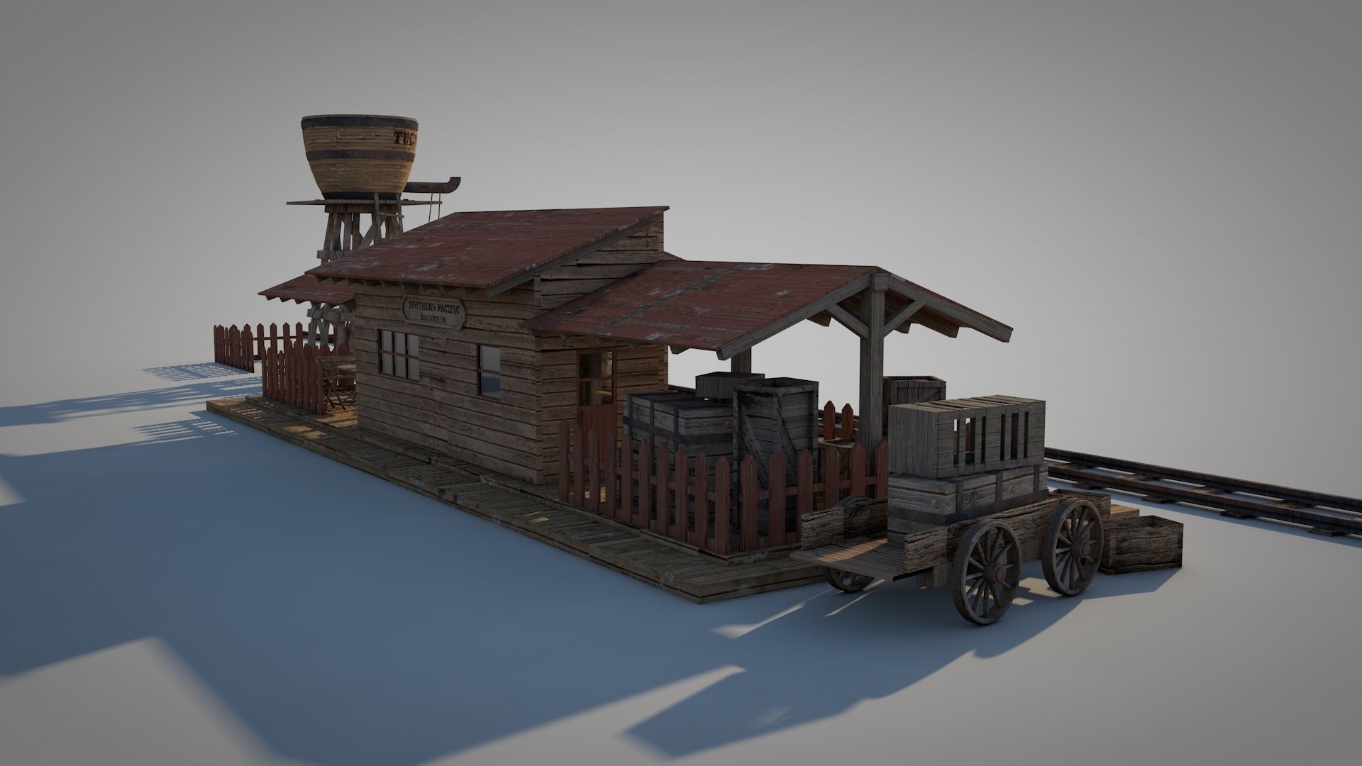 Tucson City Vintage Western Train Station 3D model | CGTrader