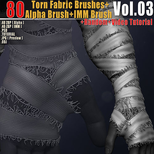 80 Torn Fabric Brushes Alpha IMM BrushVol03 3D model | CGTrader