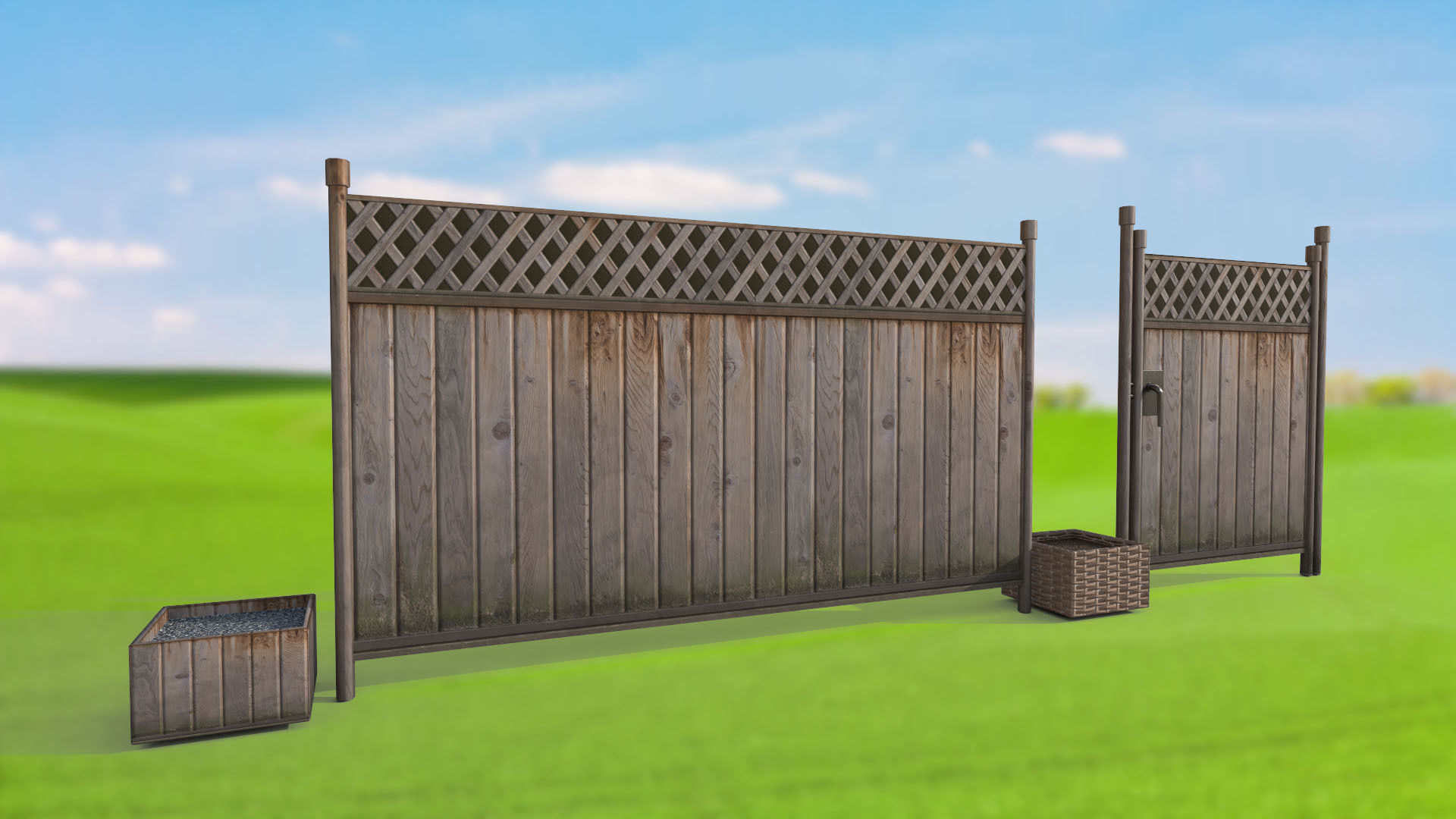 3D model Fence with a gate made of wood and weaving PBR low-poly VR ...