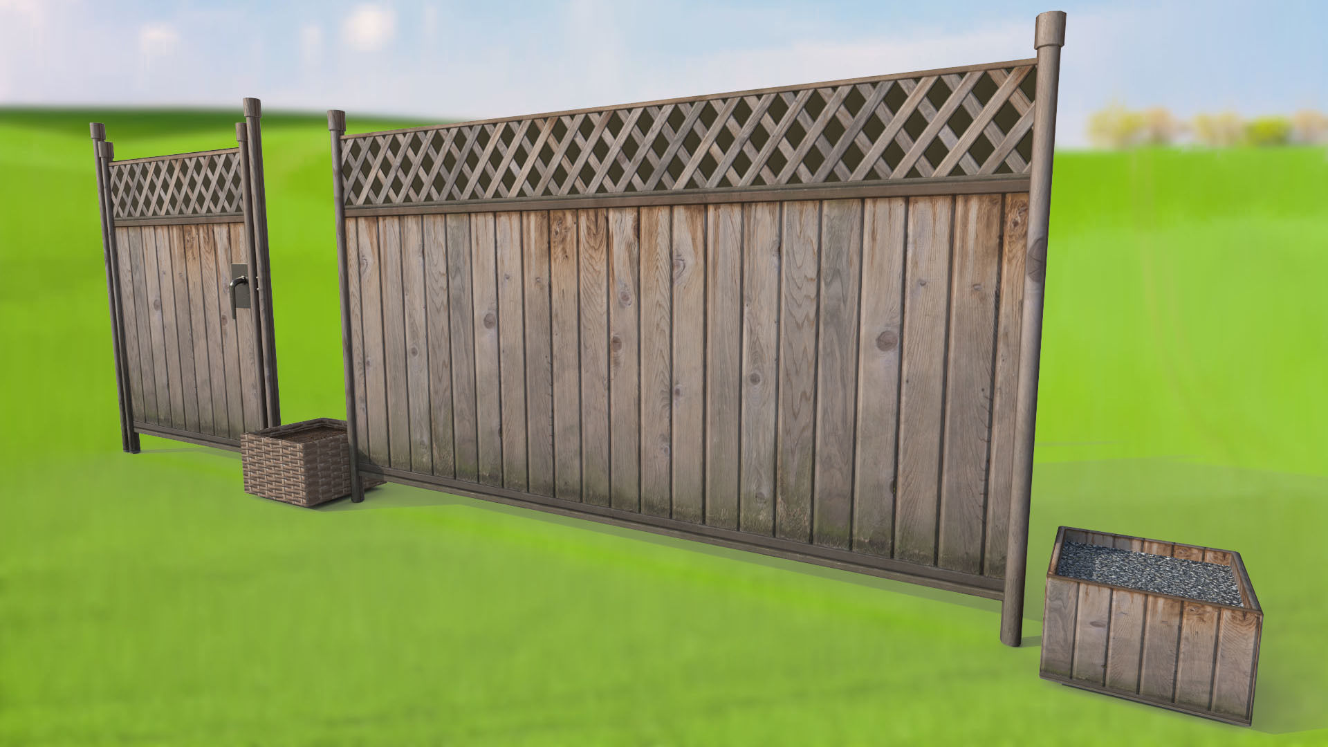 3D model Fence with a gate made of wood and weaving PBR low-poly VR ...