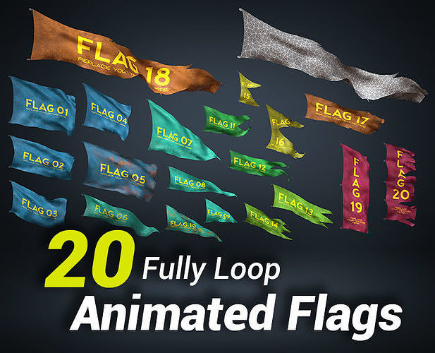 3D model 20 Fully Loop Animated Flags VR / AR / low-poly | CGTrader