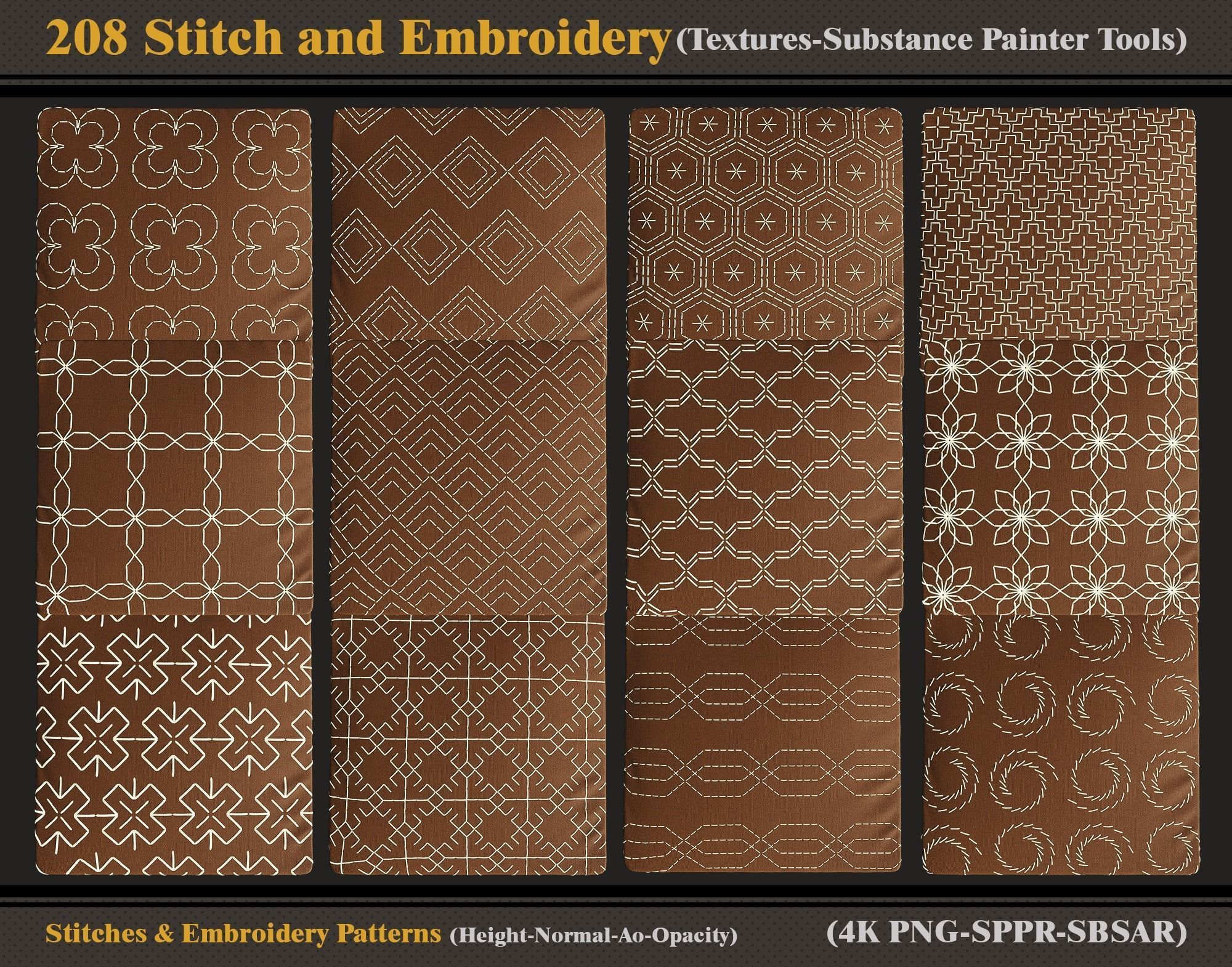 208 Stitch and Embroidery Patterns-Textures-sbsar-sppr-Alpha- Texture ...