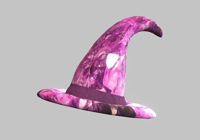 3D model low poly pink witch hat with diamond pattern VR / AR / low ...