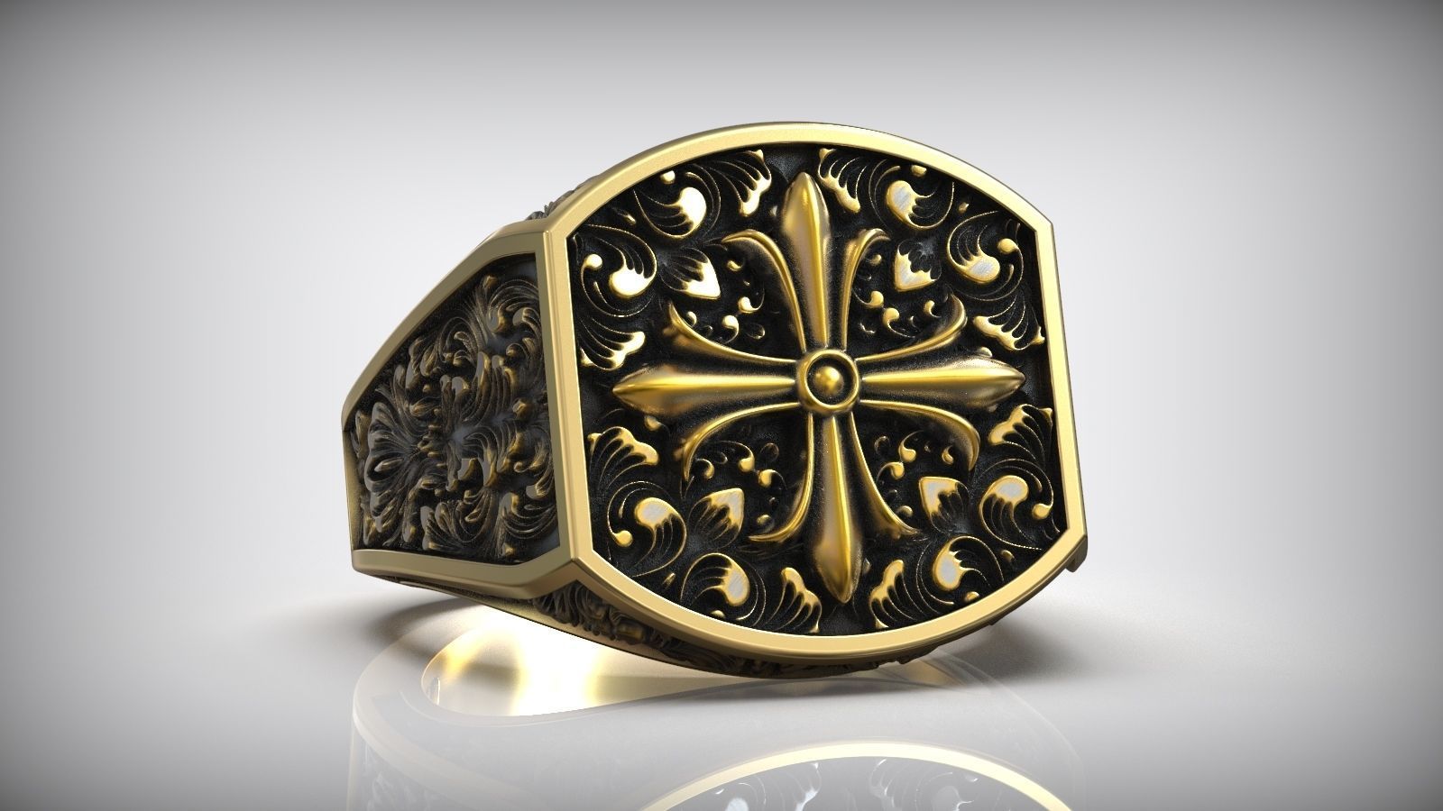 Maltese Cross Baroque Pattern Signet Ring 3D model 3D printable | CGTrader