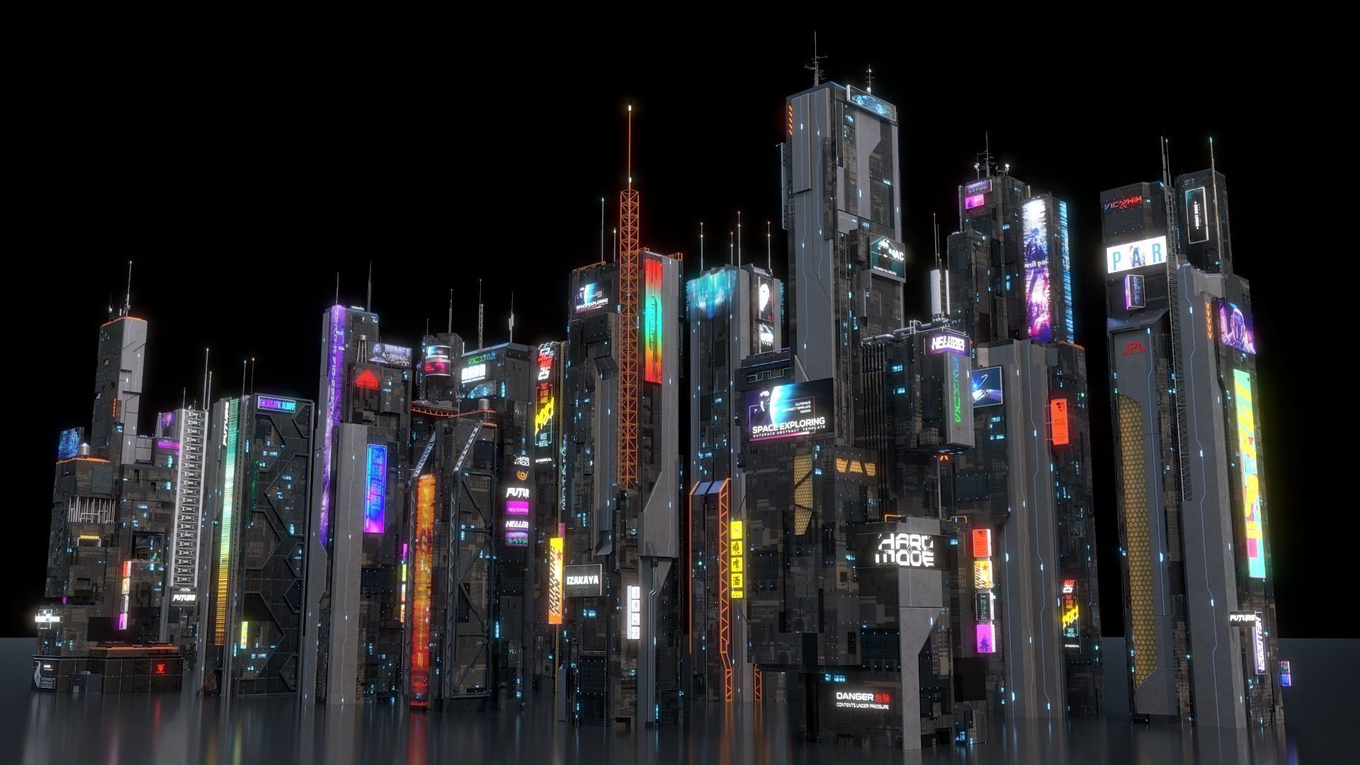 Scifi building Cyberpunk Futuristic building Kitbash Bundle 3D model ...