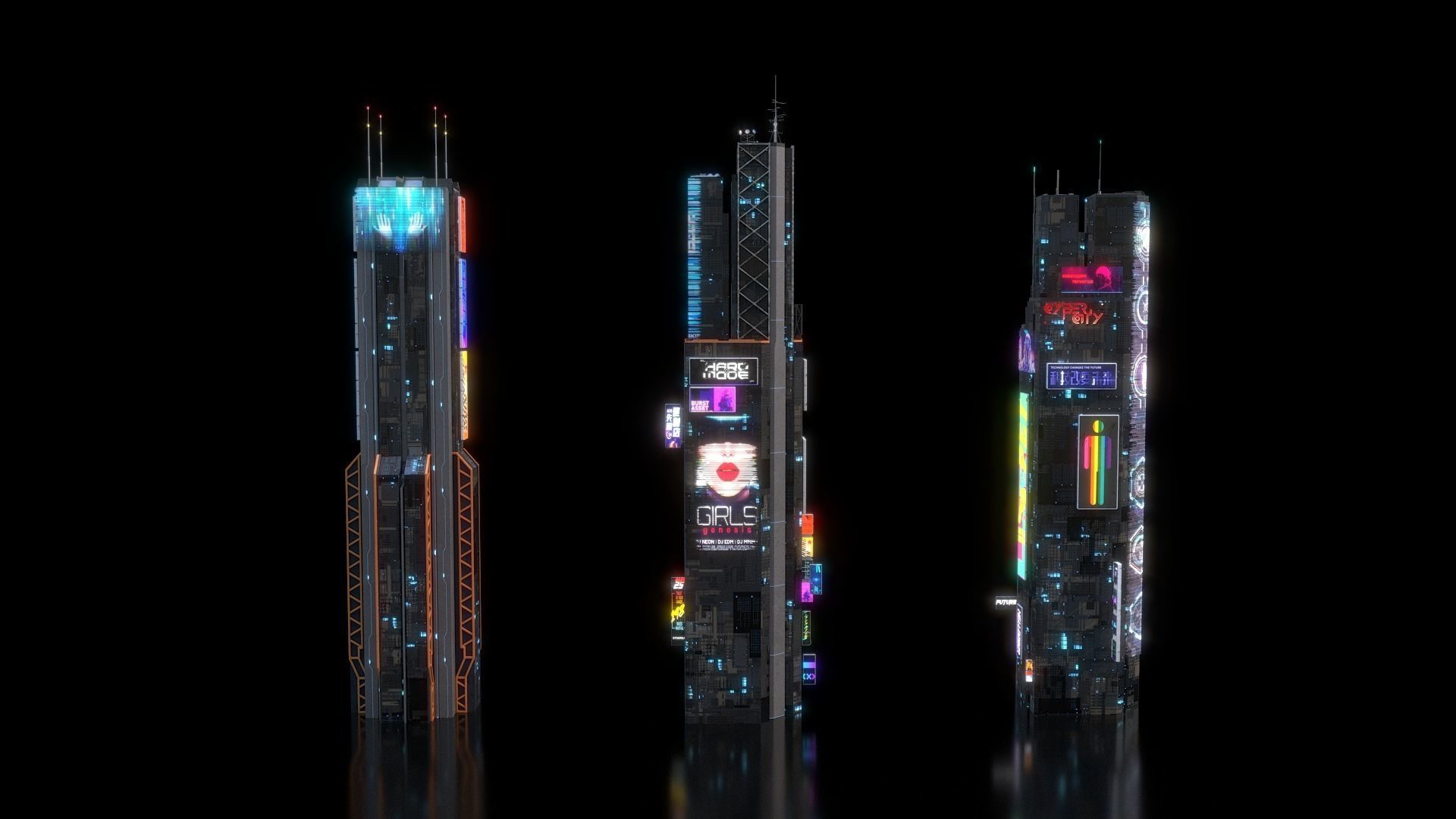 Scifi building Cyberpunk Futuristic building Kitbash Bundle 3D model ...