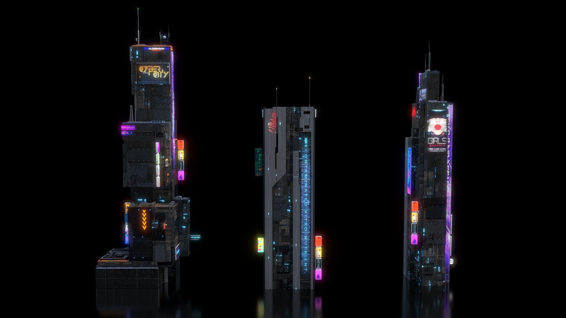 Scifi building Cyberpunk Futuristic building Kitbash Bundle 3D model ...