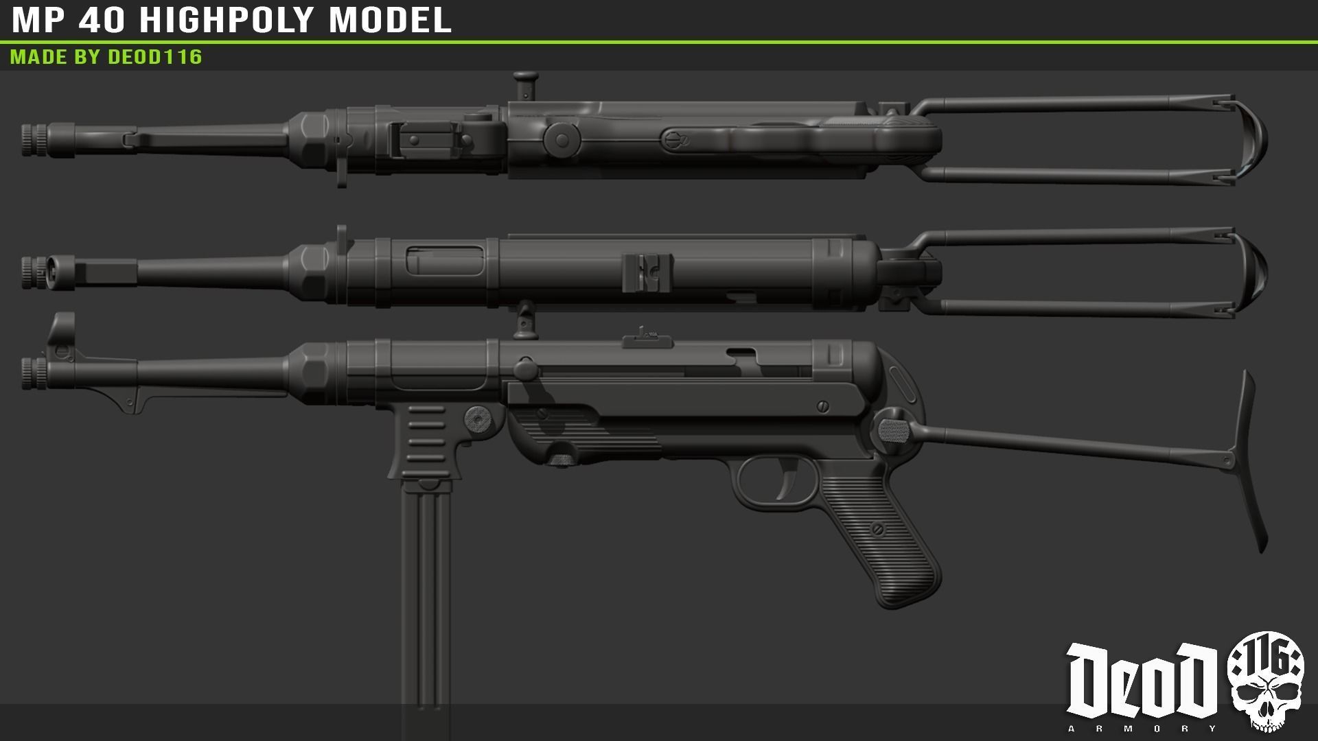 MP 40 Highpoly model 3D model | CGTrader
