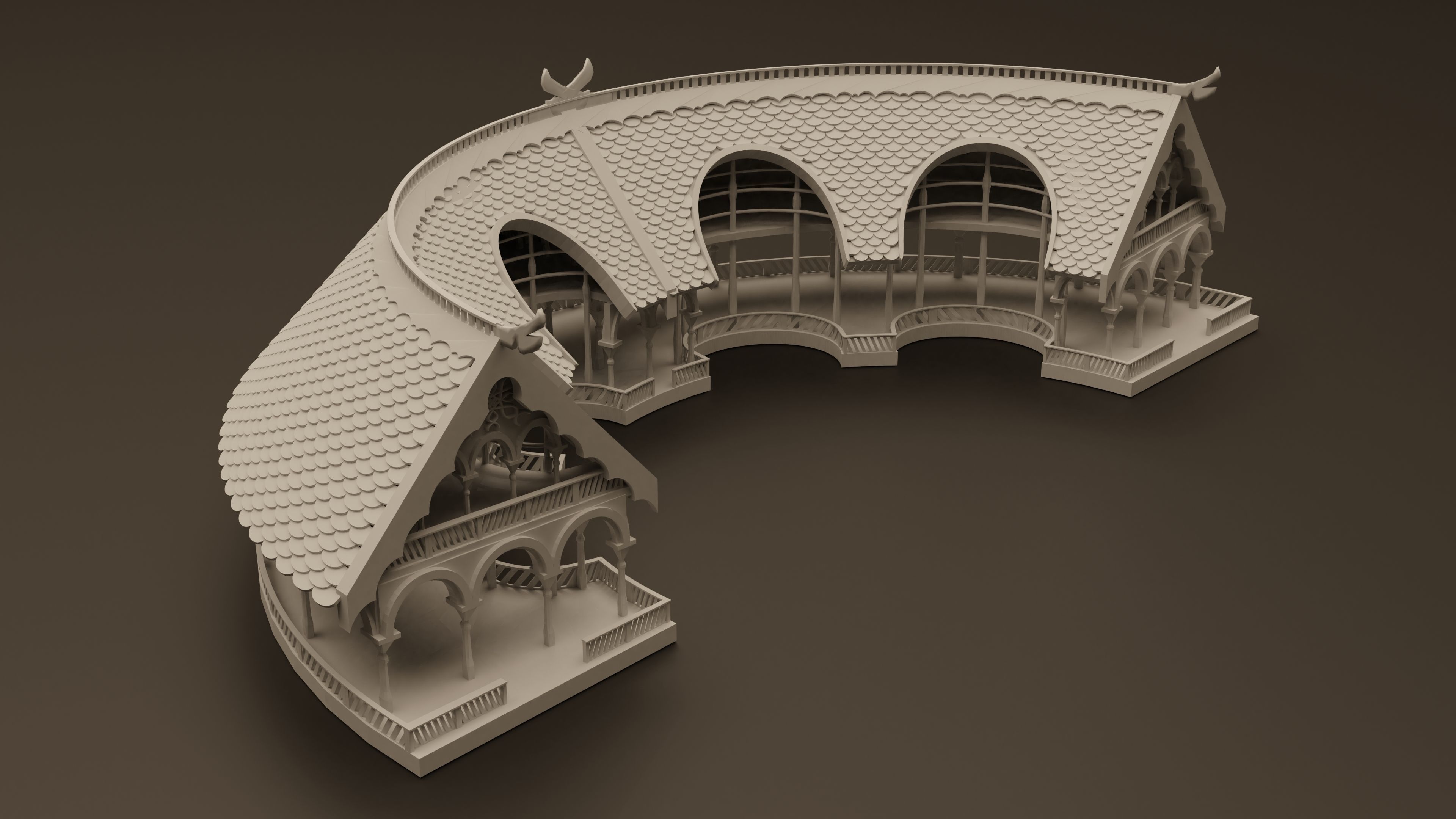 Elven Curved Building 3D model 3D printable | CGTrader