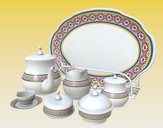Porcelain Tea set-Ukrainian theme free 3D model | CGTrader