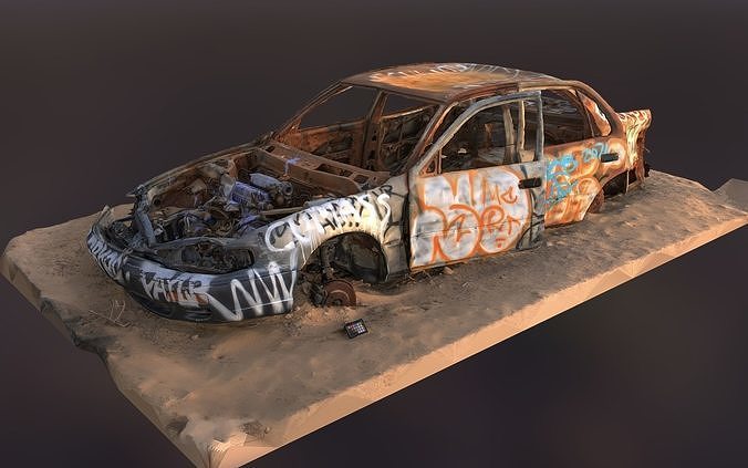 Destroyed graffiti car burned scan junk scrap 3D model | CGTrader