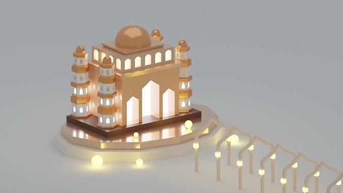 3D model Golden Metallic Islamic Mosque with Lantern and Light 3D Model ...