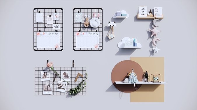 Cartoon wall decorations hanging combination 3D model | CGTrader