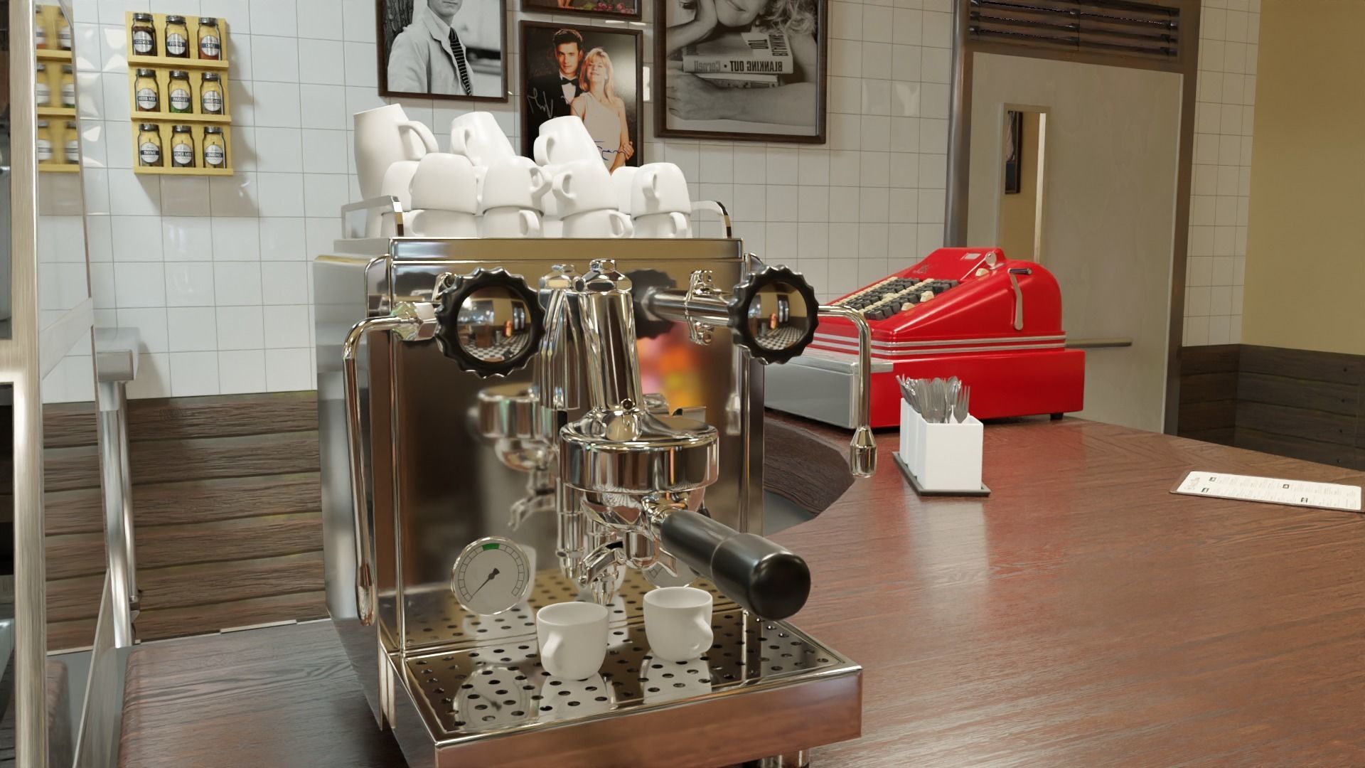 3D model restaurant retro diner interior design VR / AR / low-poly ...