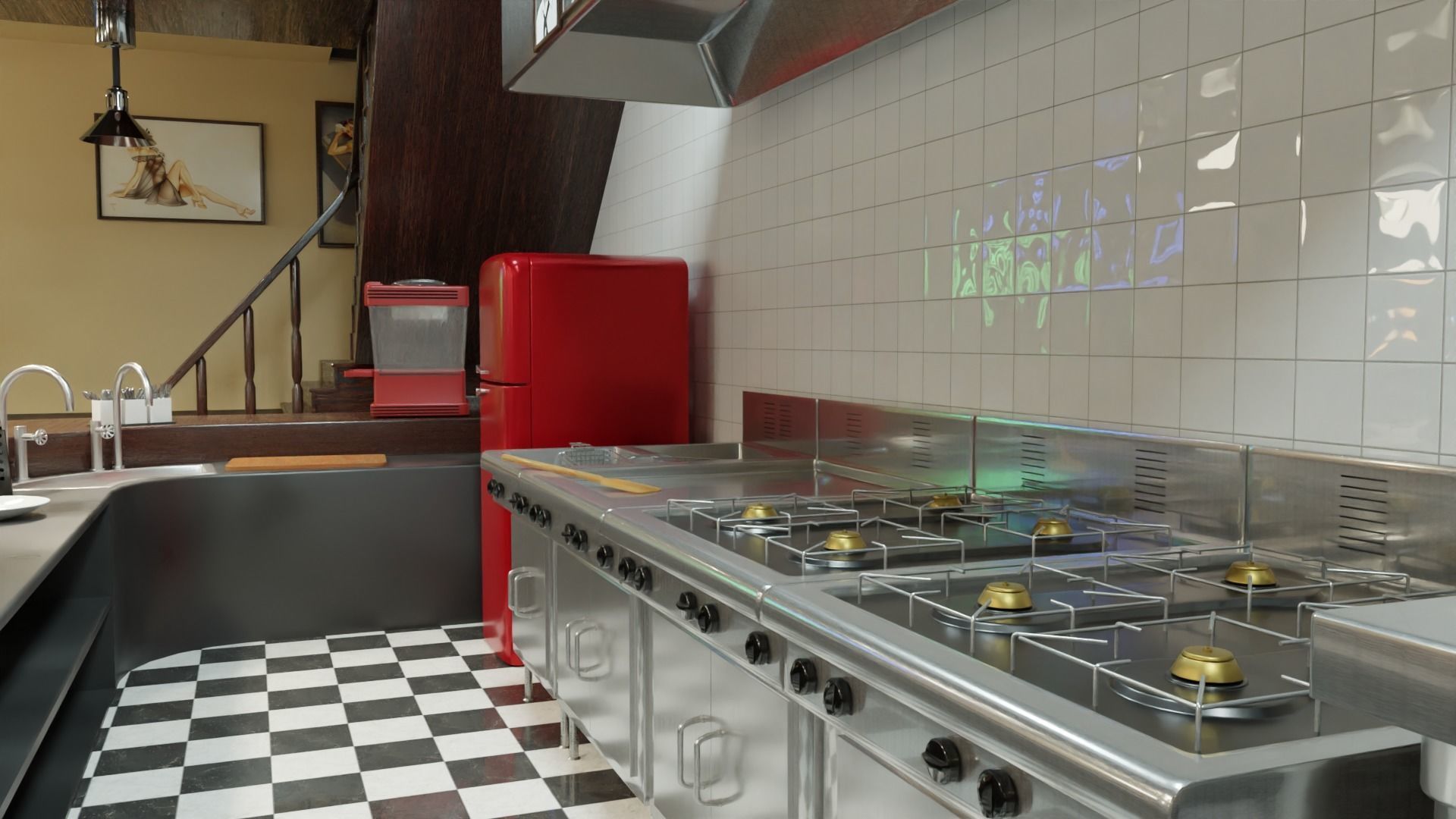 3D model restaurant retro diner interior design VR / AR / low-poly ...