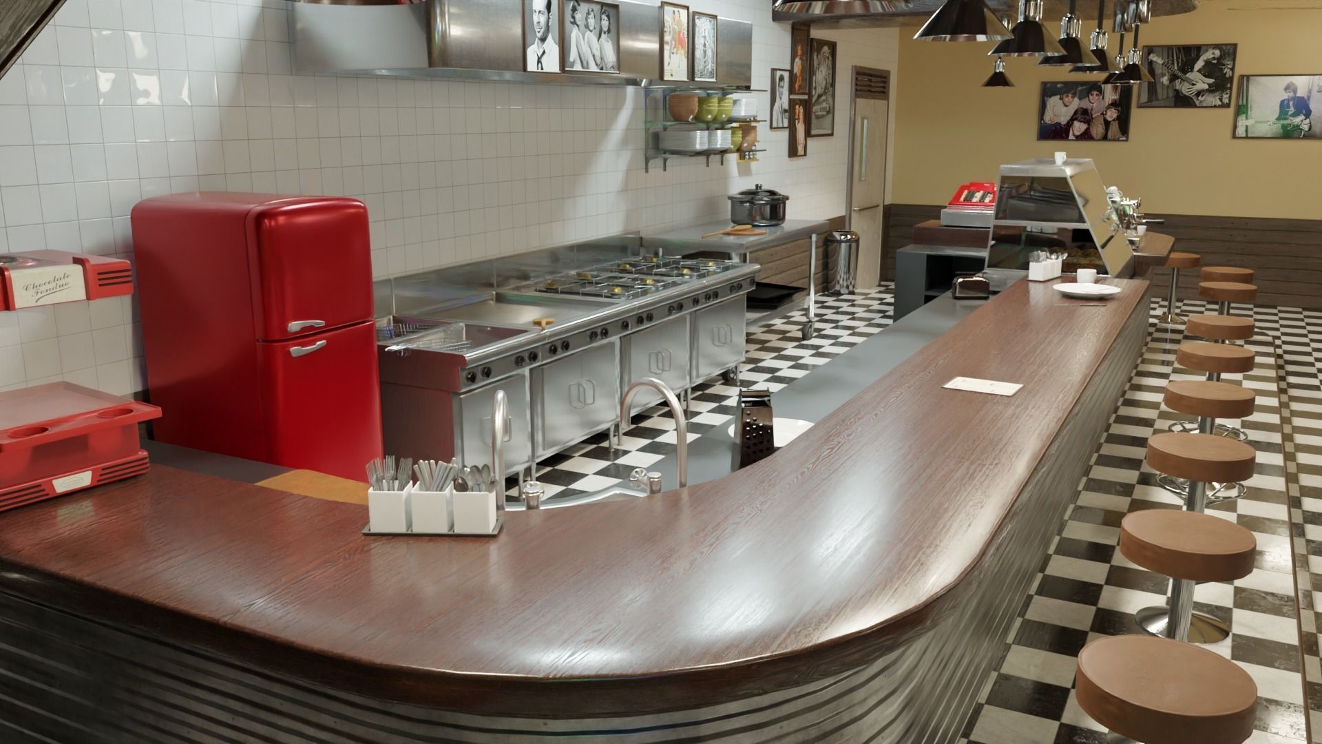 3D model restaurant retro diner interior design VR / AR / low-poly ...