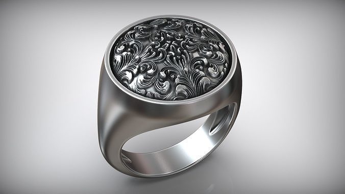 Rococo Floral Ornament Signet Circle Ring 3D model 3D printable | CGTrader