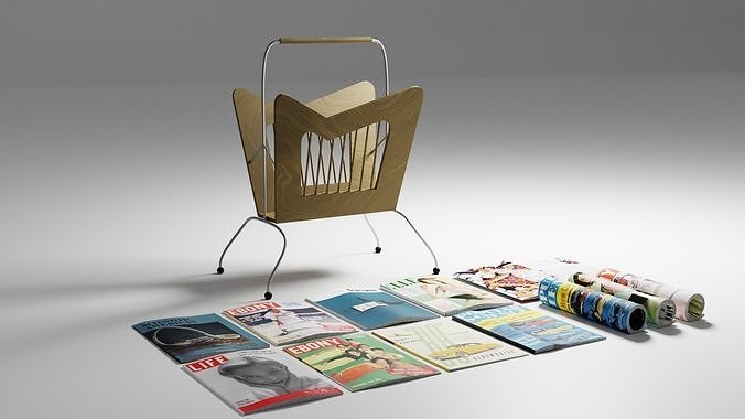3D model 1950 Magazine Rack and vintage magazines VR / AR / low-poly ...